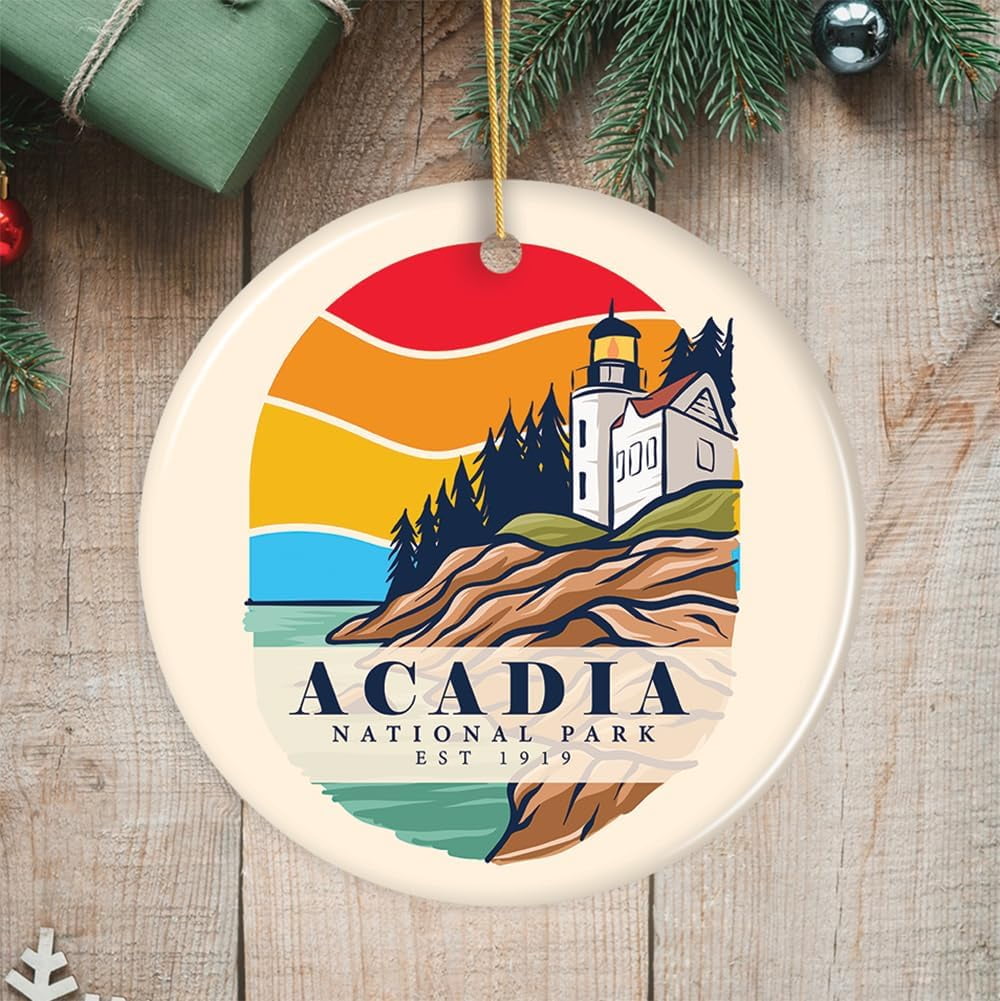 Acadia National Park Retro Style Ornament, Maine Usa Tourist Attraction ...