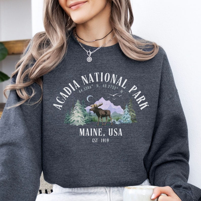 Acadia National Park Sweatshirt, Retro Hiking Crewneck, Maine Travel ...