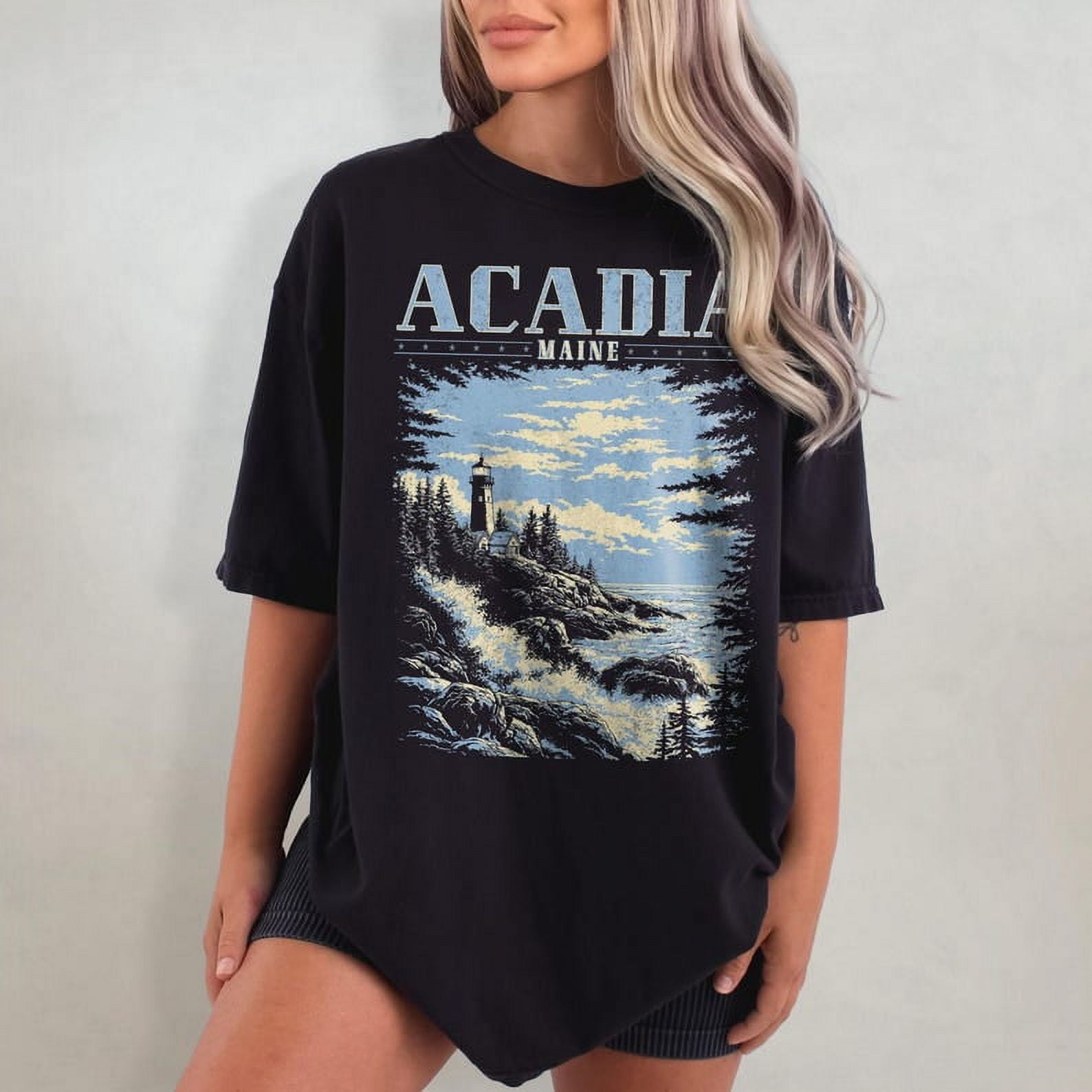 Acadia National Park T-Shirt | Maine Lighthouse Vintage Tee - Walmart.com