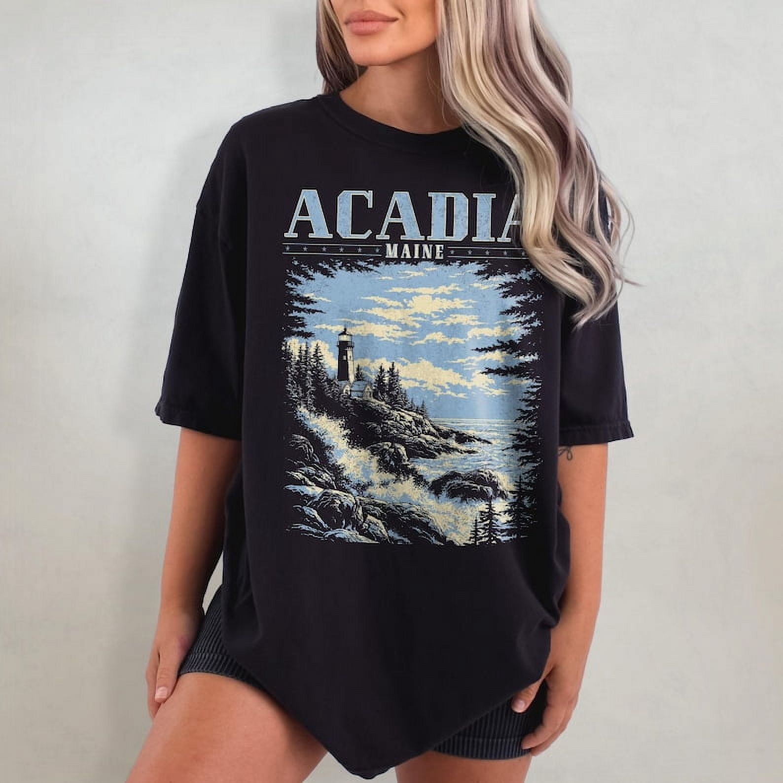 Acadia National Park T-Shirt | Maine Lighthouse Vintage Tee - Walmart.com