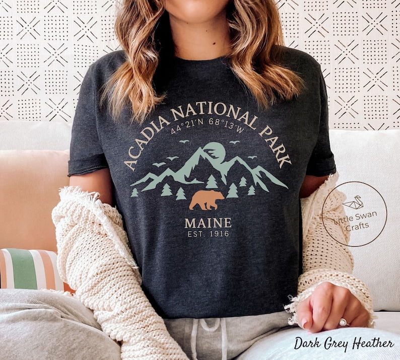 Acadia National Park Tee - Maine Mountains Bear Hiking Shirt - Walmart.com