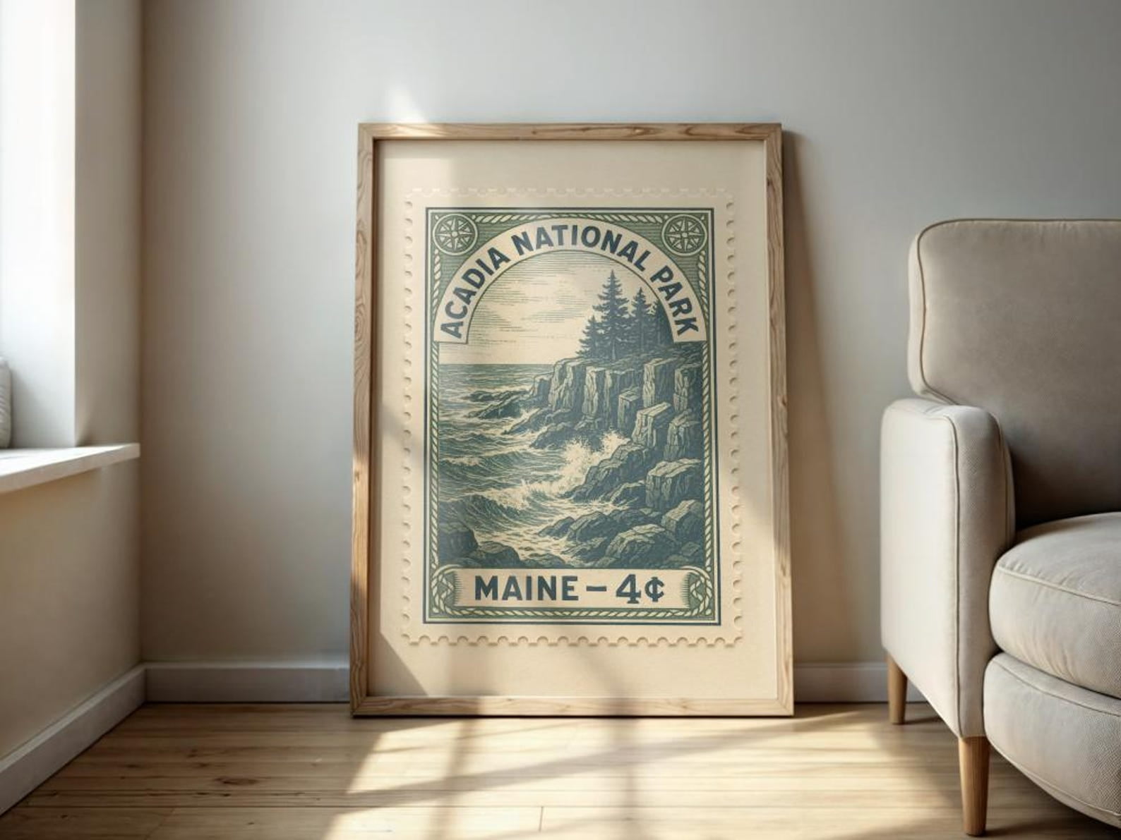 Acadia National Park Vintage Stamp Poster: Maine Coastal Art, 16x24 ...