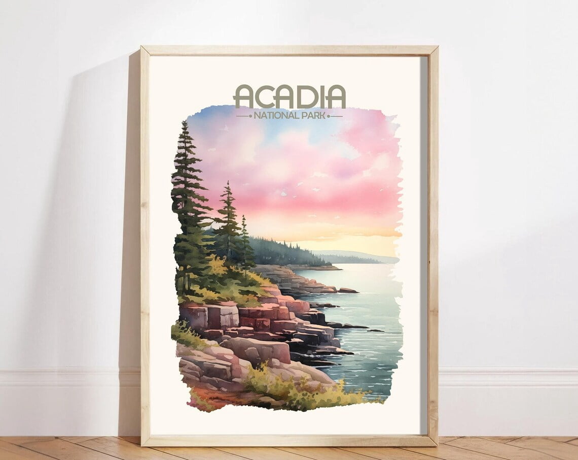 Acadia National Park Watercolor Travel Poster - Us National Park Print ...
