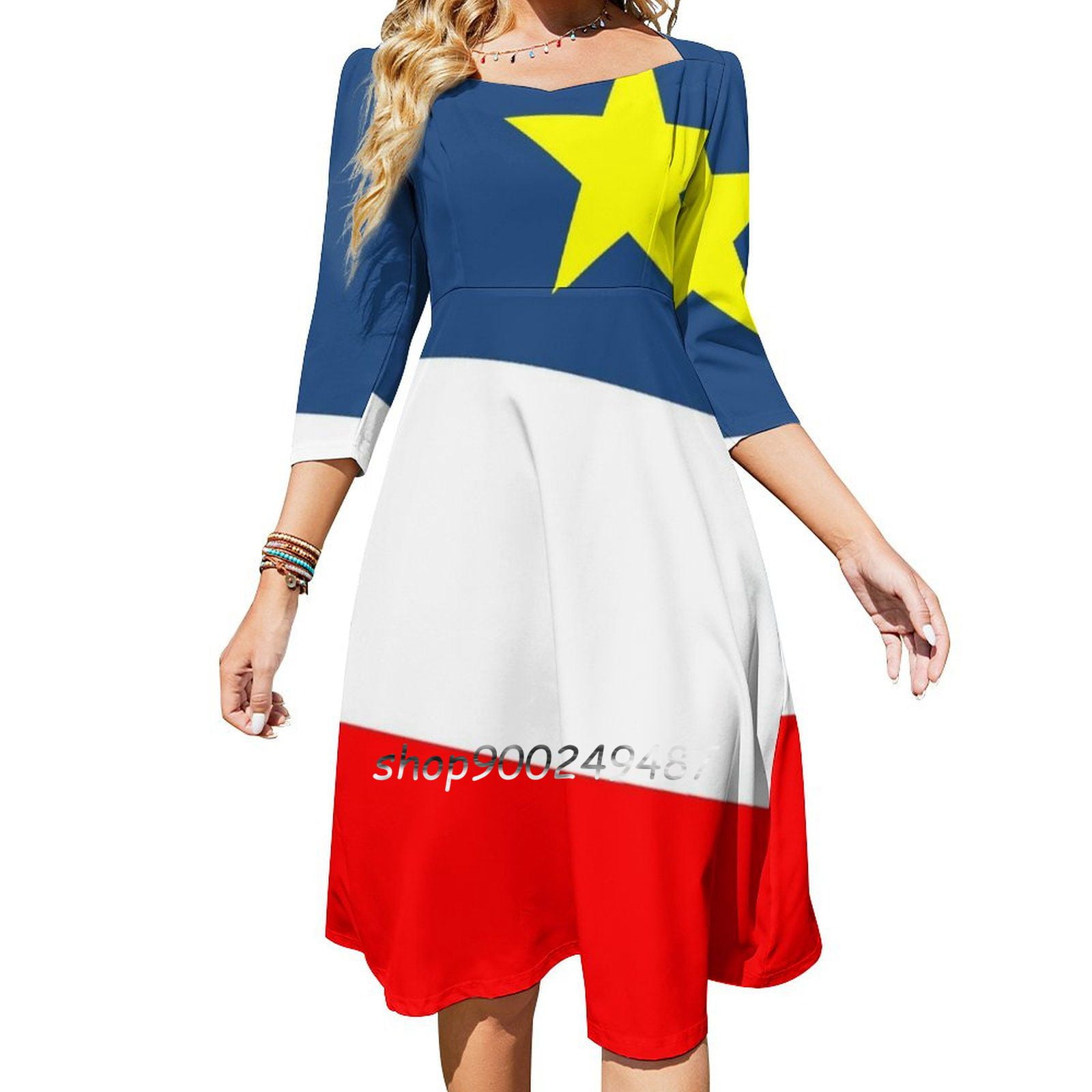 Acadian Flag-Drapeau Acadien Square Neck Dress Cute Loose Print Dresses ...