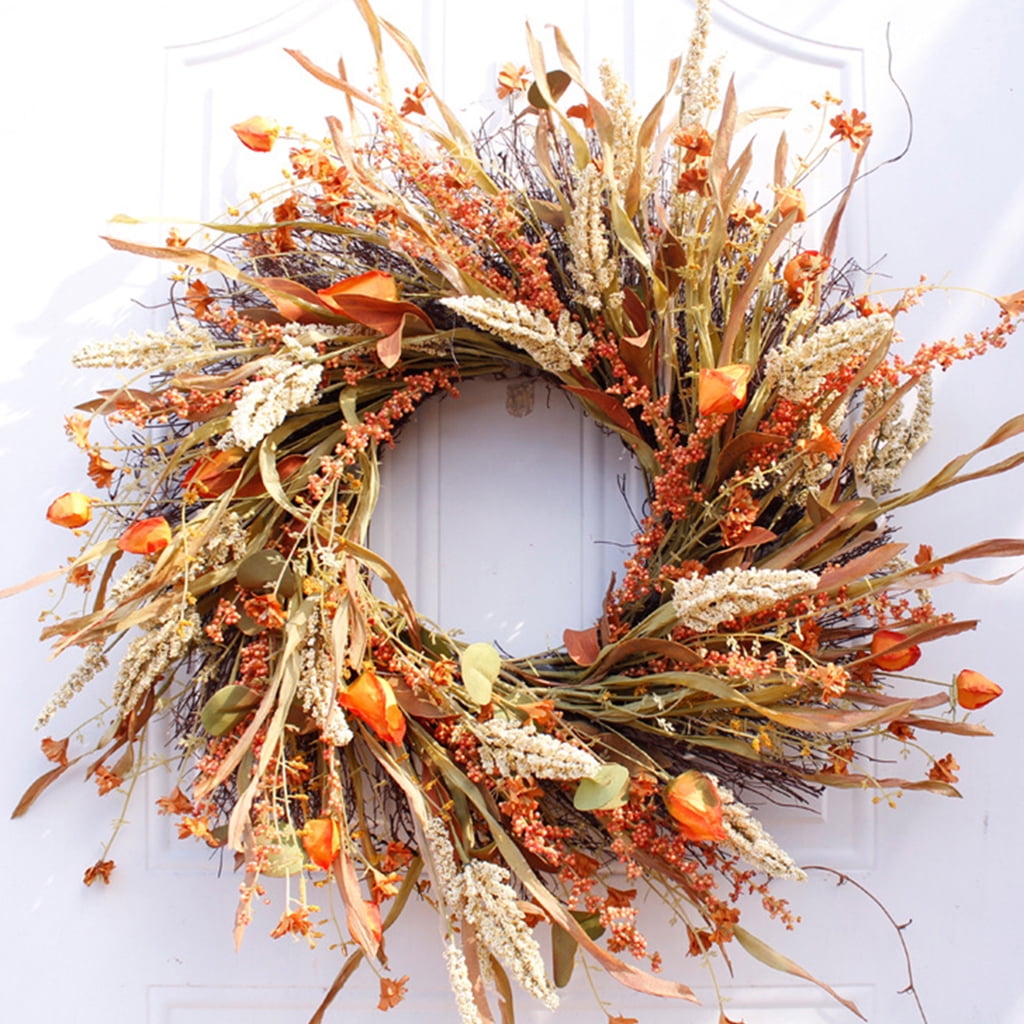 Acahhotxx 24 Inch Fall Wreath Front Door Wreath Harvest Wheat Autumn ...