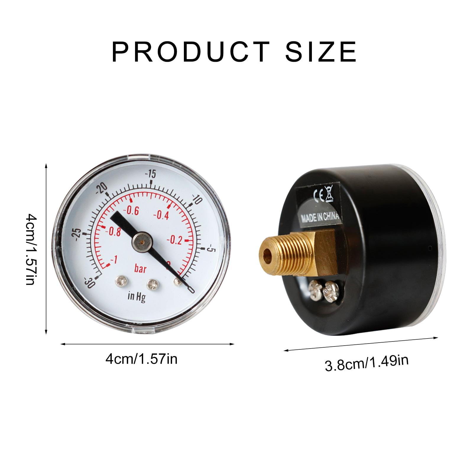 Acahhotxx Pressure Gauge, Vacuum Pressure Gauge 1/8" BSPT Back Mount 40mm 0/30" & 0/-1 Metal for ...
