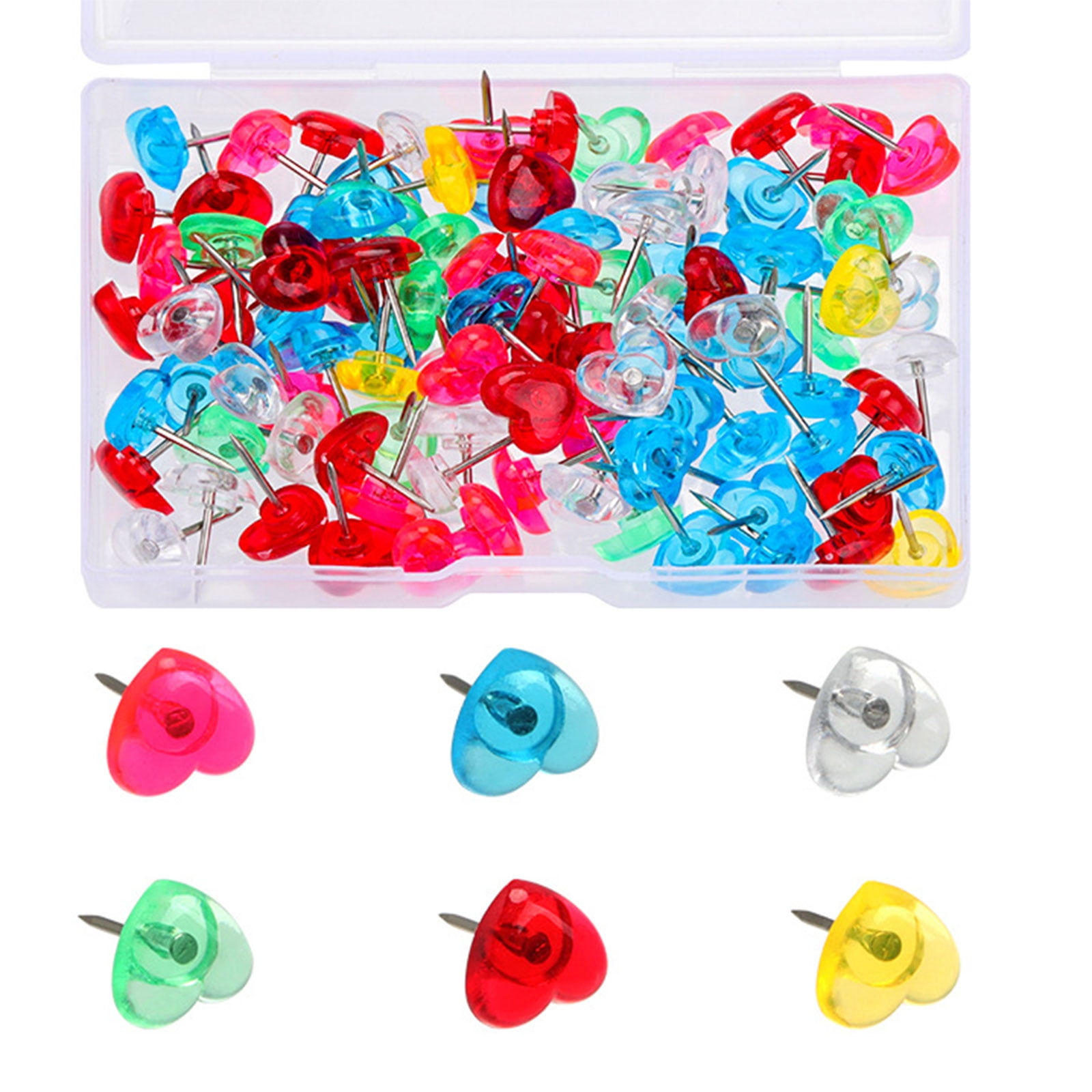 Acahhotxx Push Pins, 50/100/150Pcs Heart Push Pins with Case Decorative Thumb Tacks Drawing Pins ...