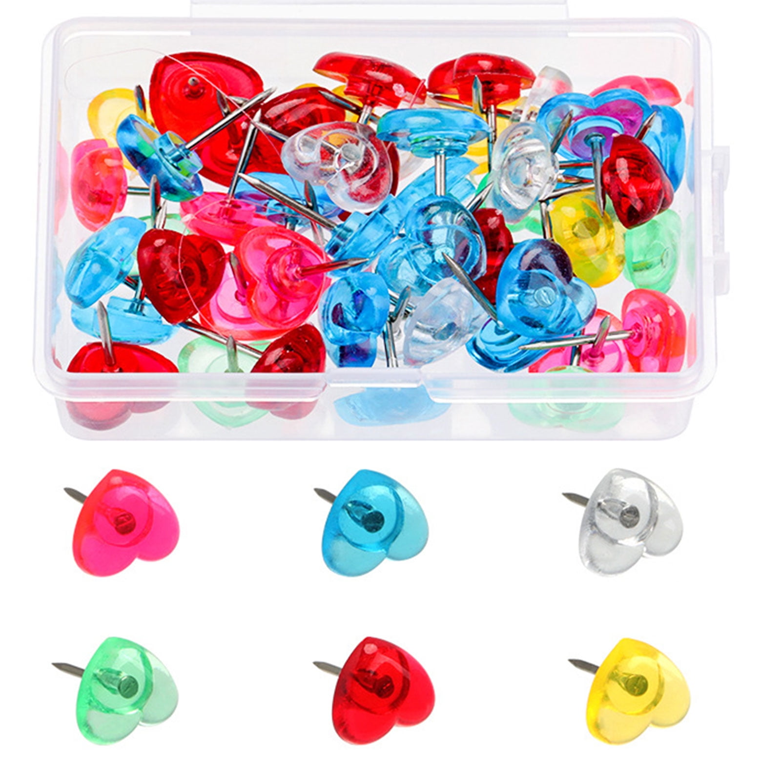 Acahhotxx Push Pins, 50/100/150Pcs Heart Push Pins with Case Decorative ...