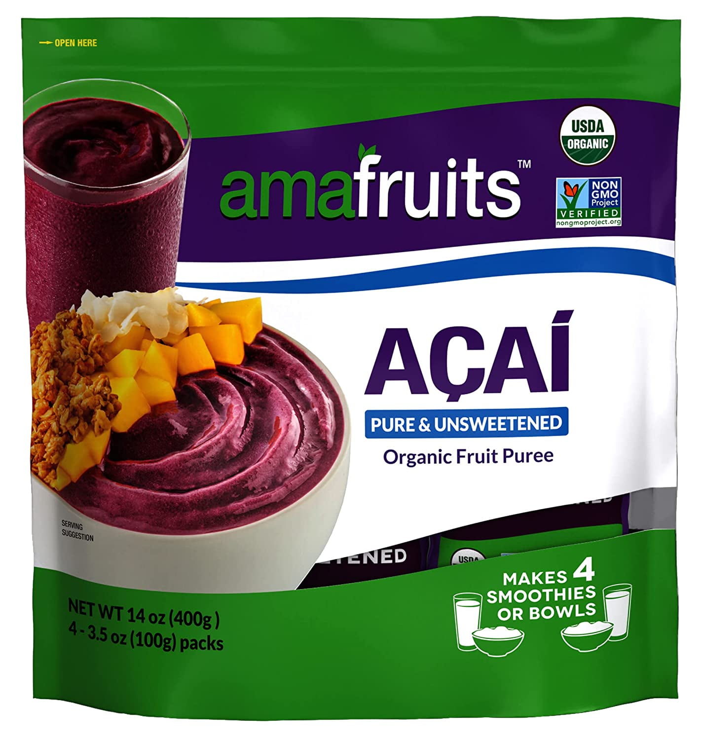 Acai Berry Frozen Puree Pure and Unsweetened Smoothie and Bowl Packs ...