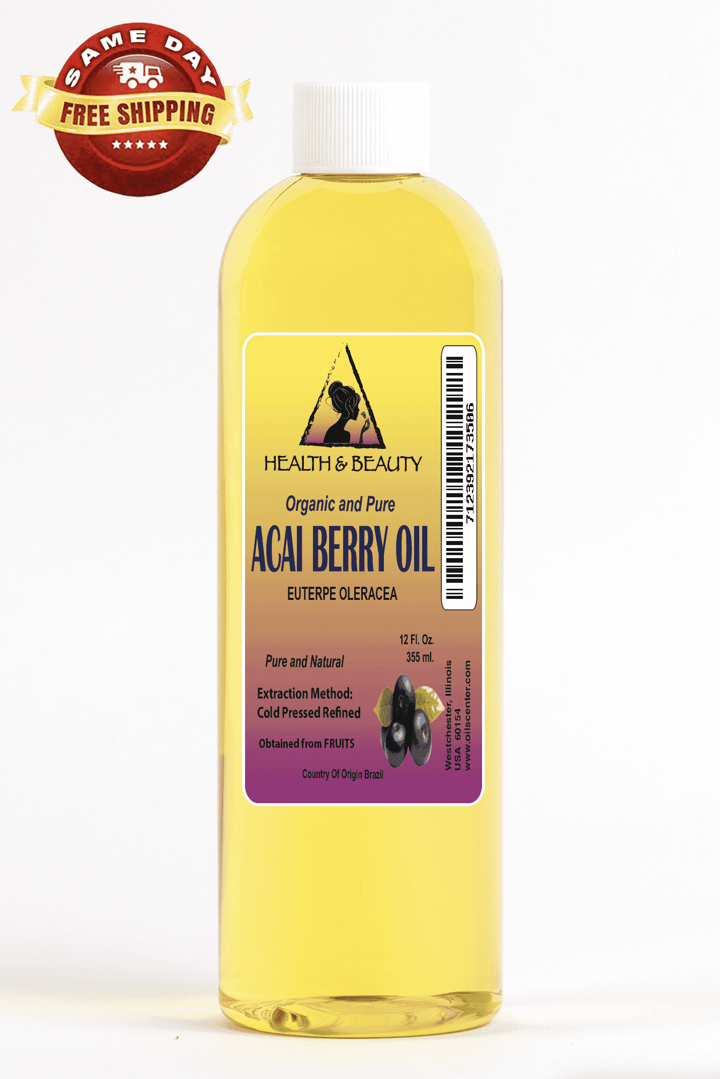 Acai Berry Oil Refined Organic Cold Pressed Premium Natural Pure 12 oz ...