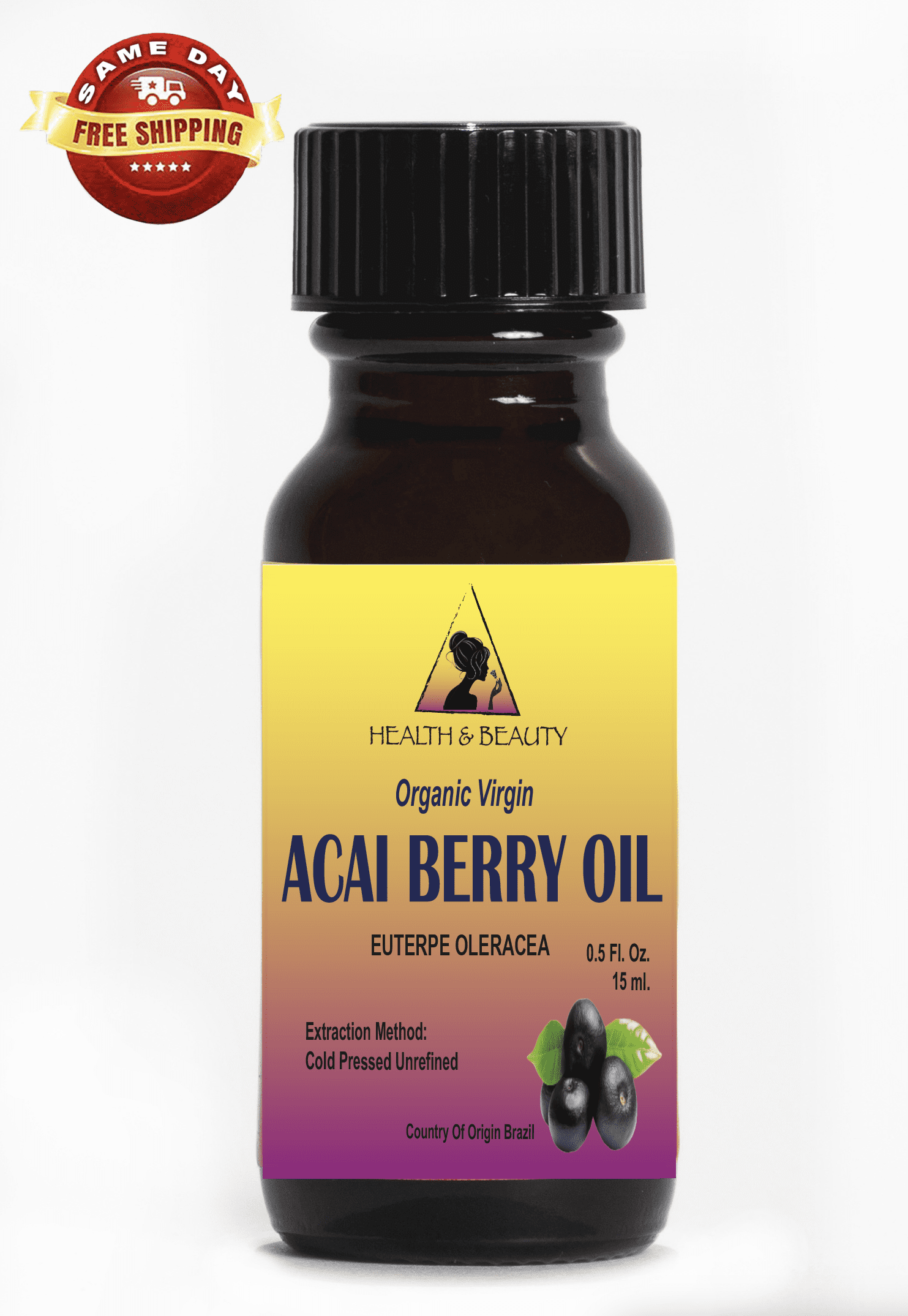 Acai Berry Oil Unrefined Organic Virgin Cold Pressed Pure Glass Bottle ...
