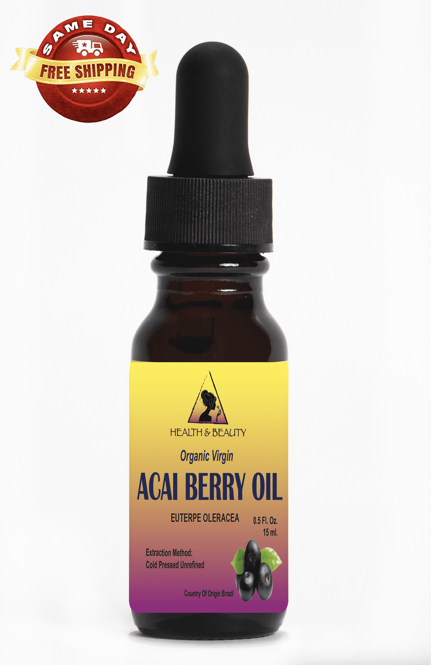 Acai Berry Oil Unrefined Organic Virgin Cold Pressed Pure Glass Dropper ...