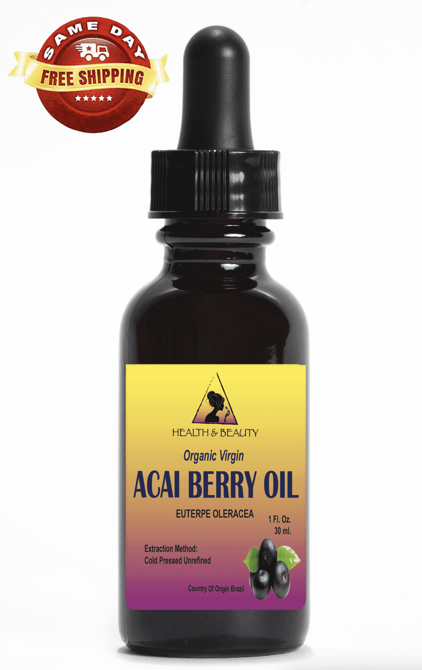 Acai Berry Oil Unrefined Organic Virgin Cold Pressed Pure Glass Dropper ...