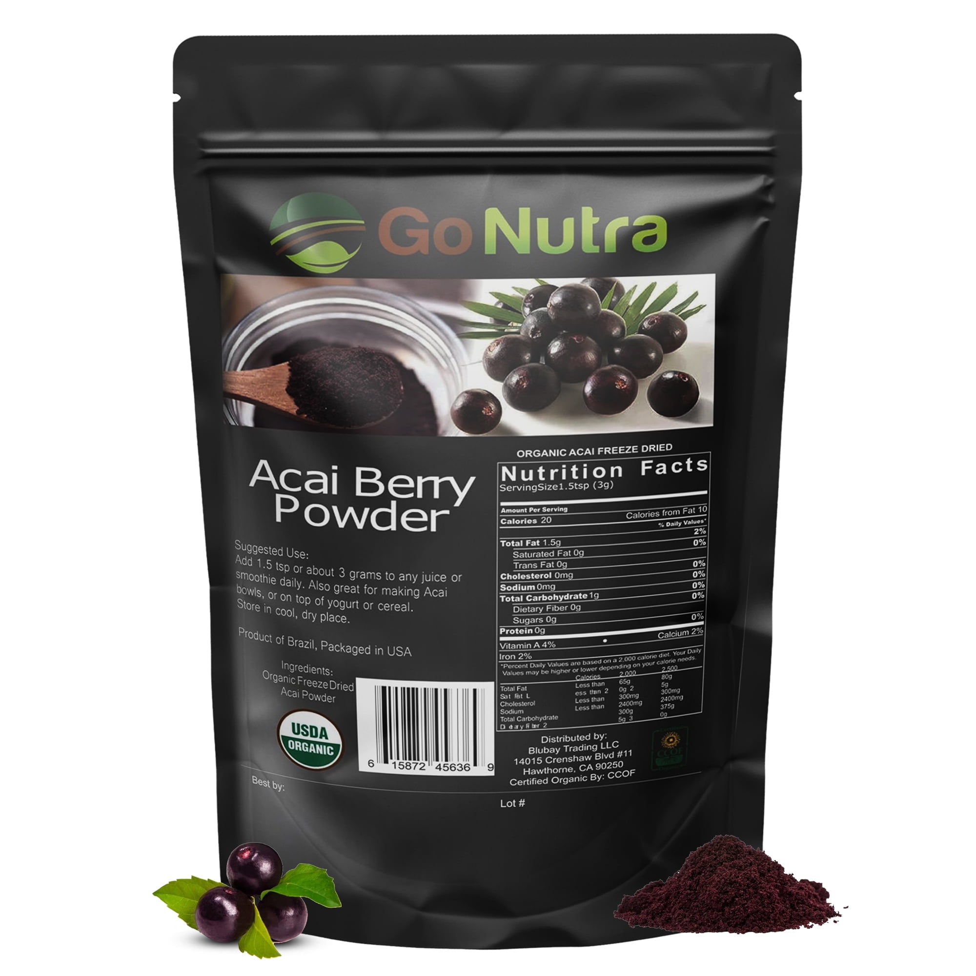 Go Nutra Freeze Dried Acai Berry Powder, 1 lb Bag, Packed with ...