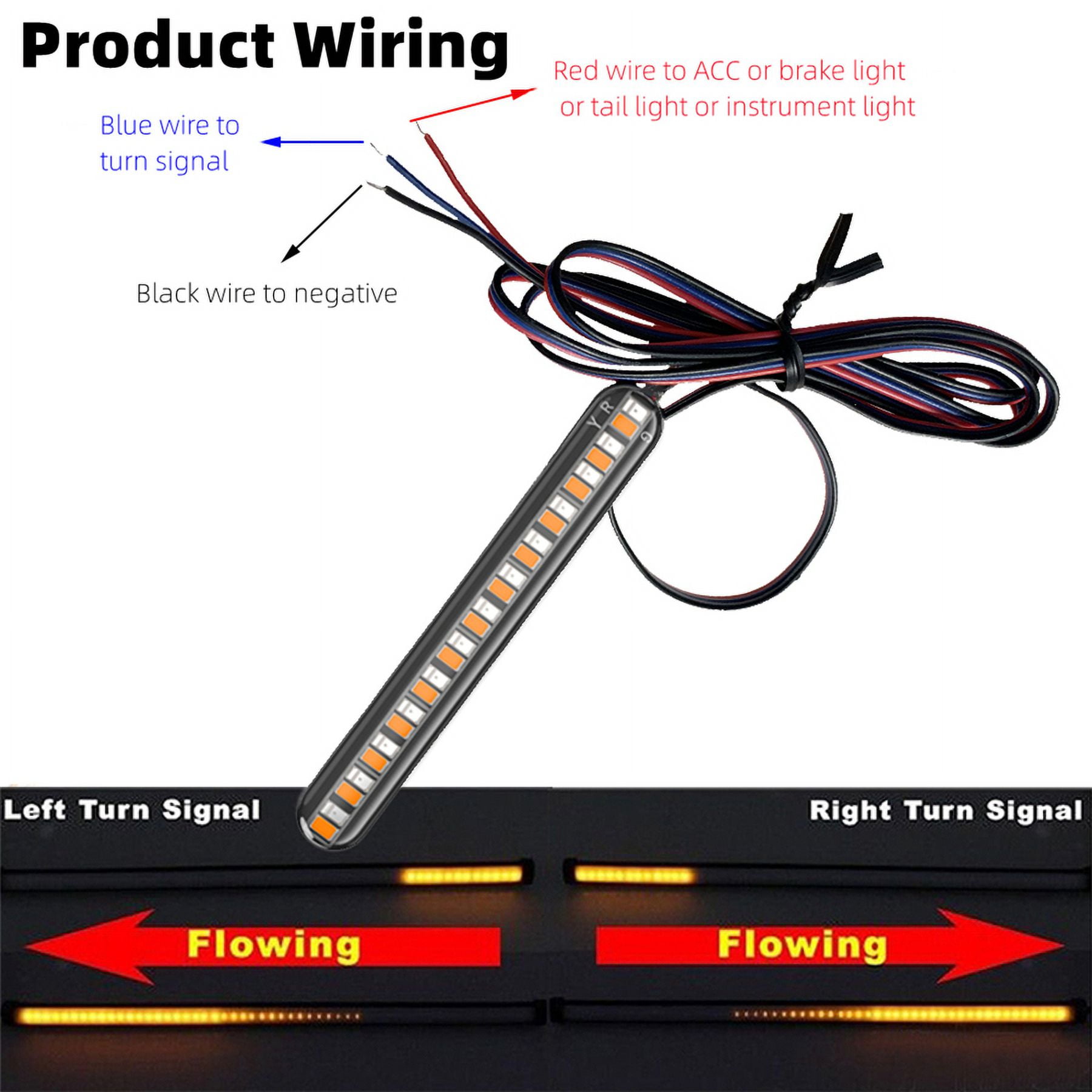 Acaige 2Pcs 24 Led Motorcycle Turn Signal Light Bar Flowing Water ...
