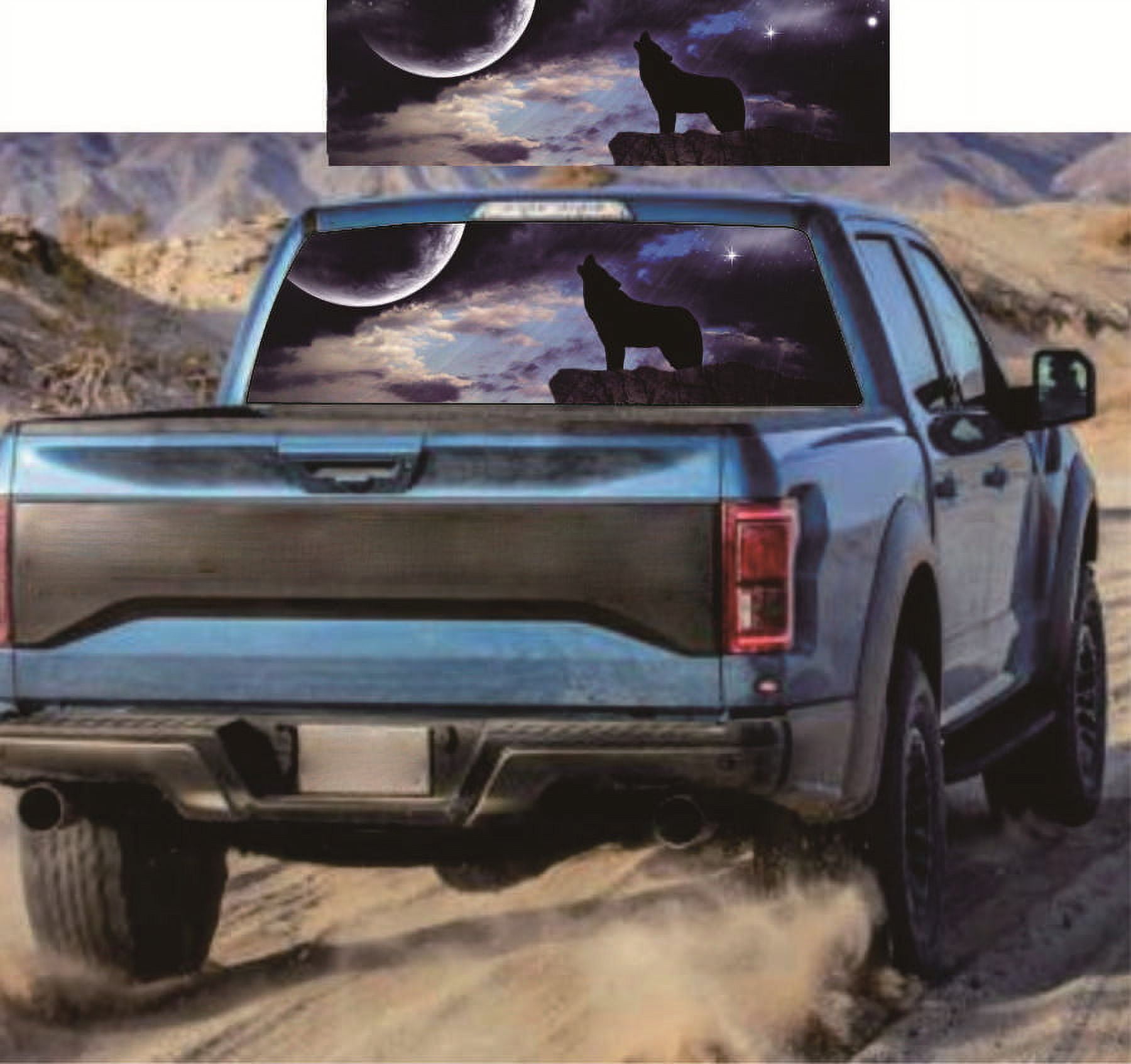 Acaigel 53×14" Car Starry Sky and Wolf Rear Window Tint Graphic Decal ...