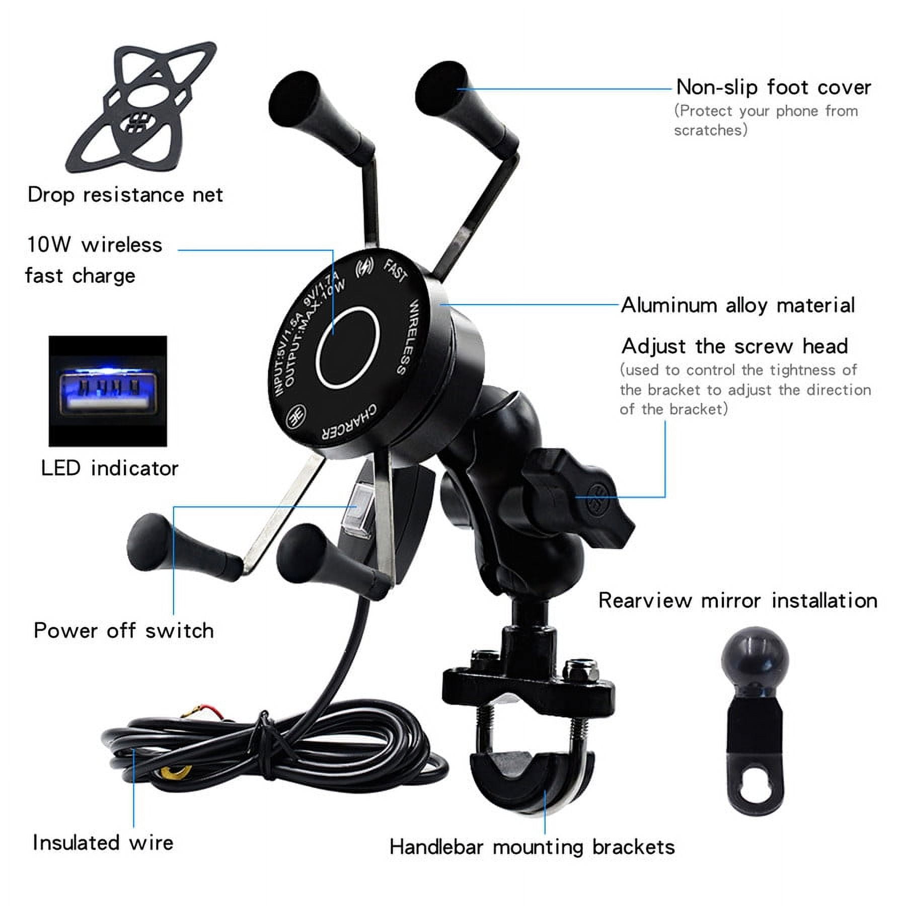 Acaigel Motorcycle Mobile Phone Holder Waterproof Wired + Wireless Fast ...