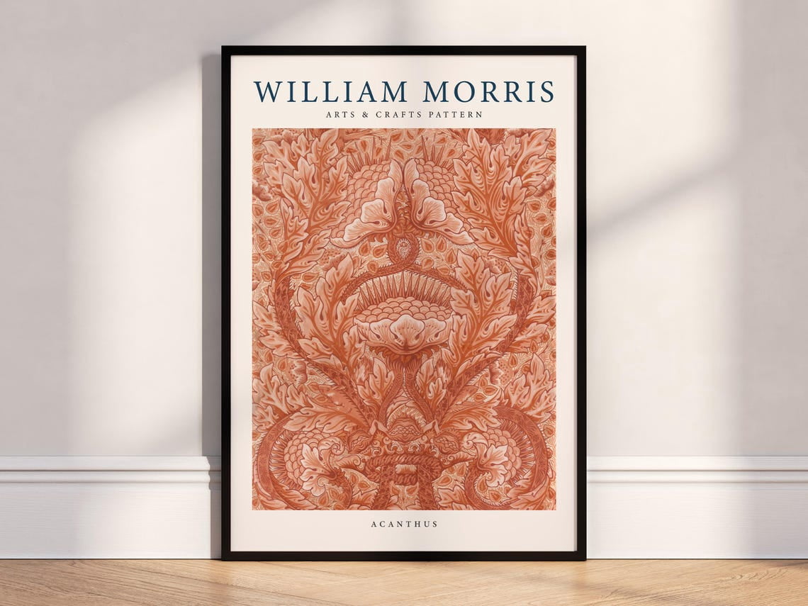 Acanthus Leaf Pattern William Morris Style Arts Crafts, Unframed Canvas ...