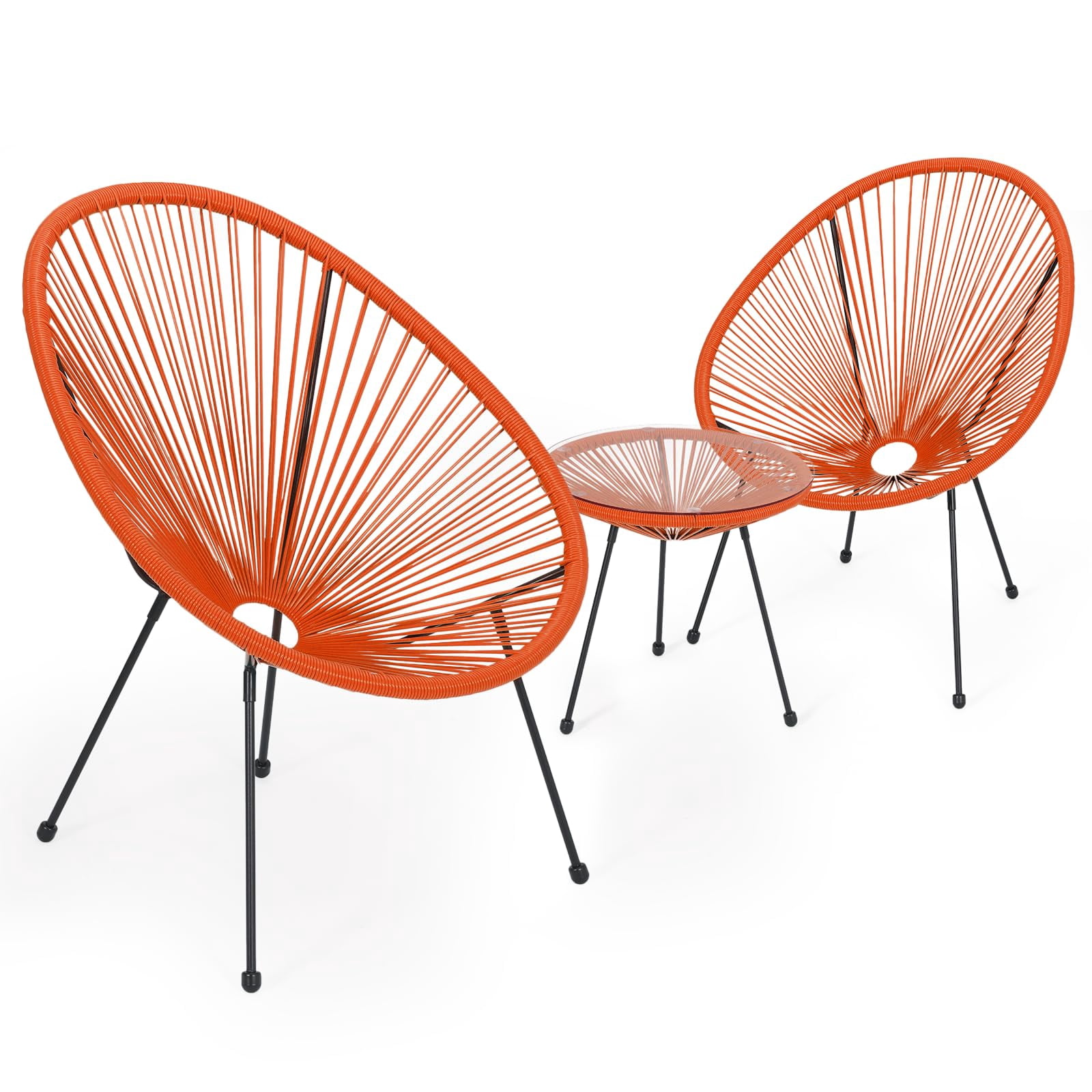 Modern Acapulco 3-Piece Conversation Set with Tempered Glass Table, All ...