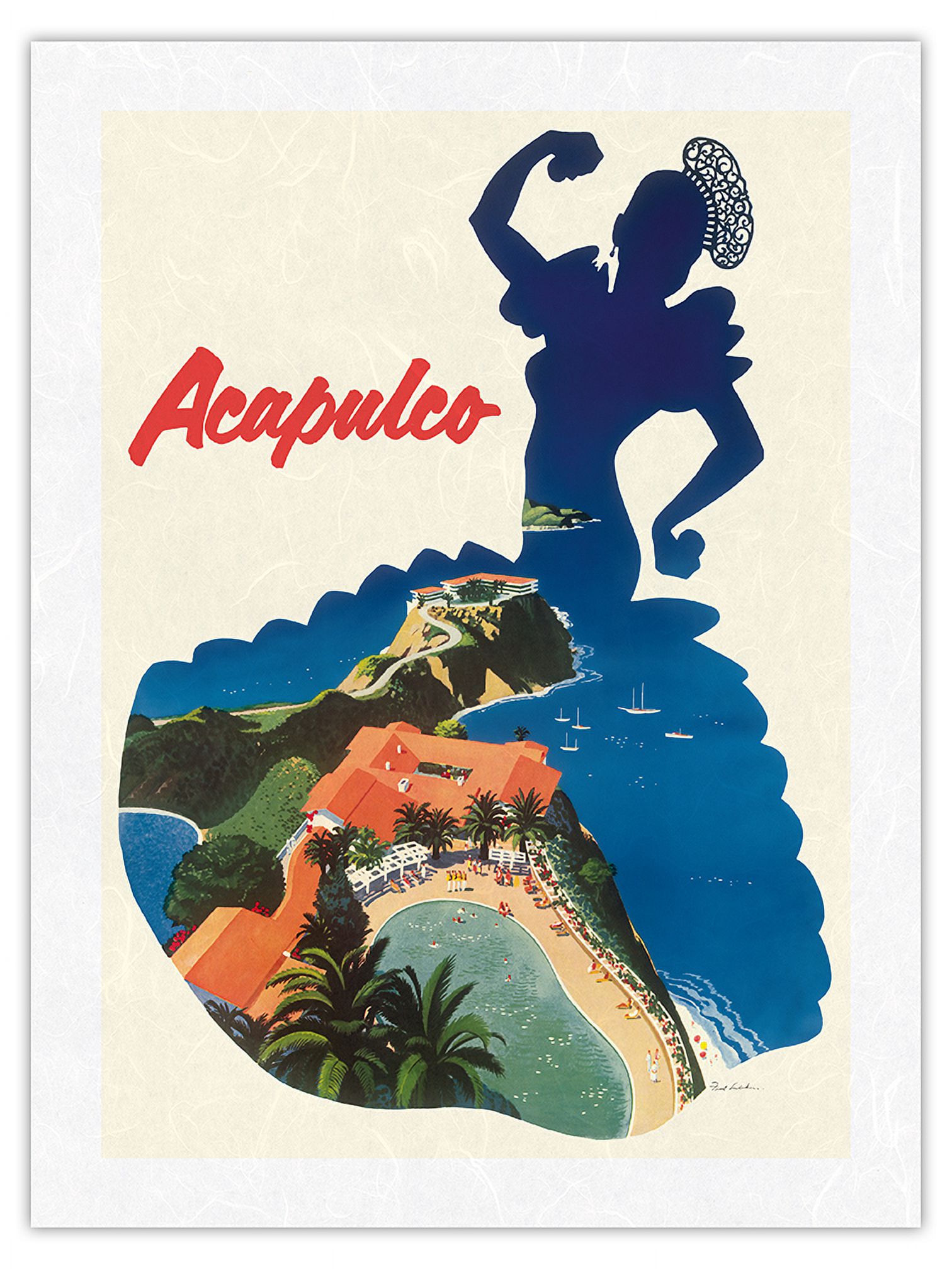 Acapulco Mexico - Dancer Silhouette - Vintage Airline Travel Poster by ...