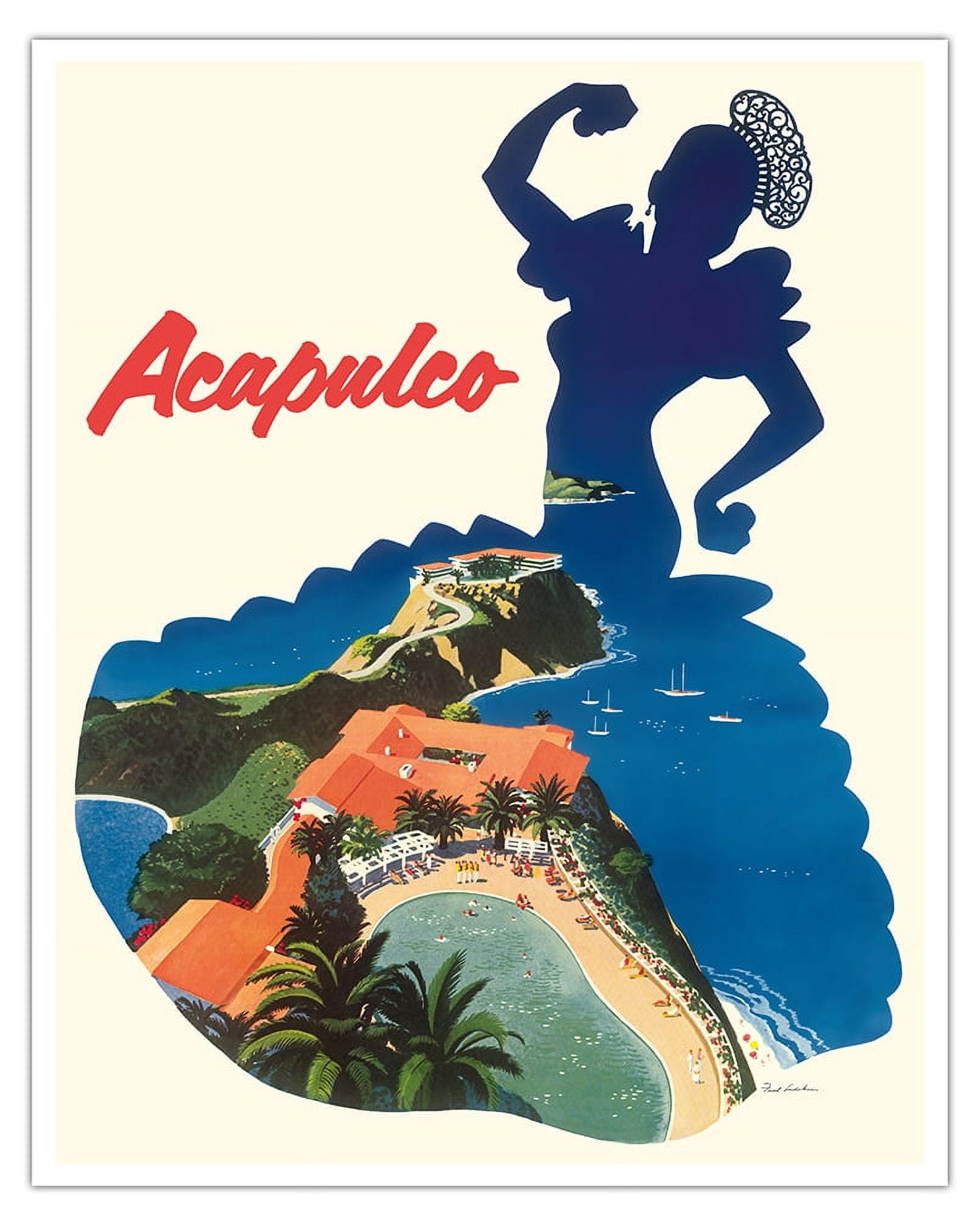 Acapulco Mexico - Dancer Silhouette - Vintage Airline Travel Poster by ...