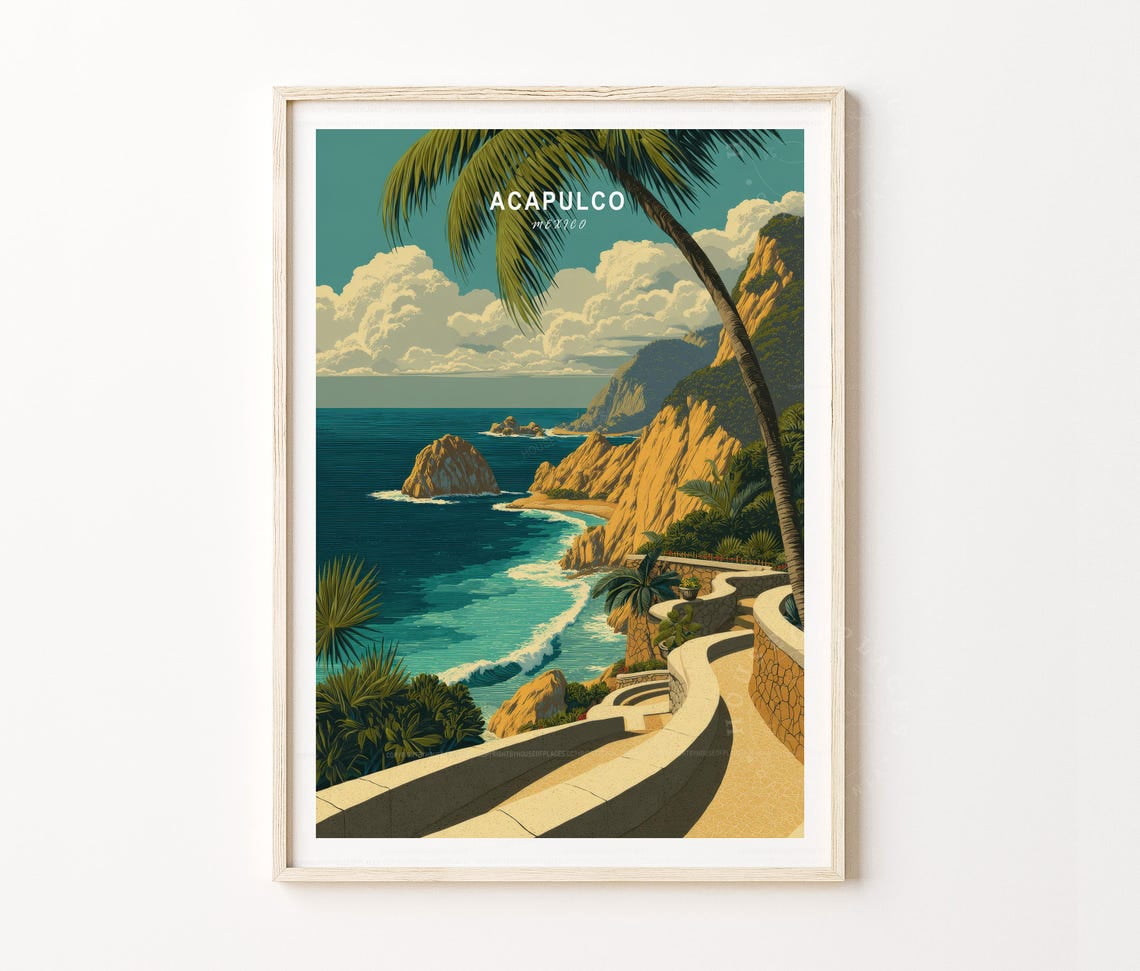 Acapulco Mexico Pacific Coast Bay Resort City Wall Art, Unframed Paper ...