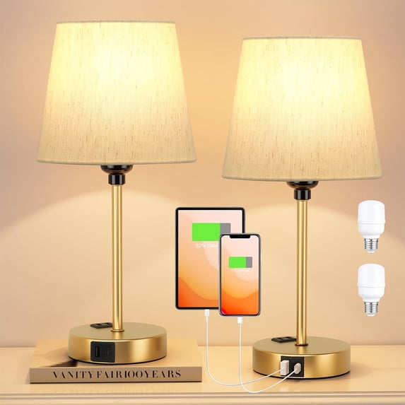Acaxin Lamp for Bedrooms Set of 2 - Nightstand Bedroom Lamp with USB C ...