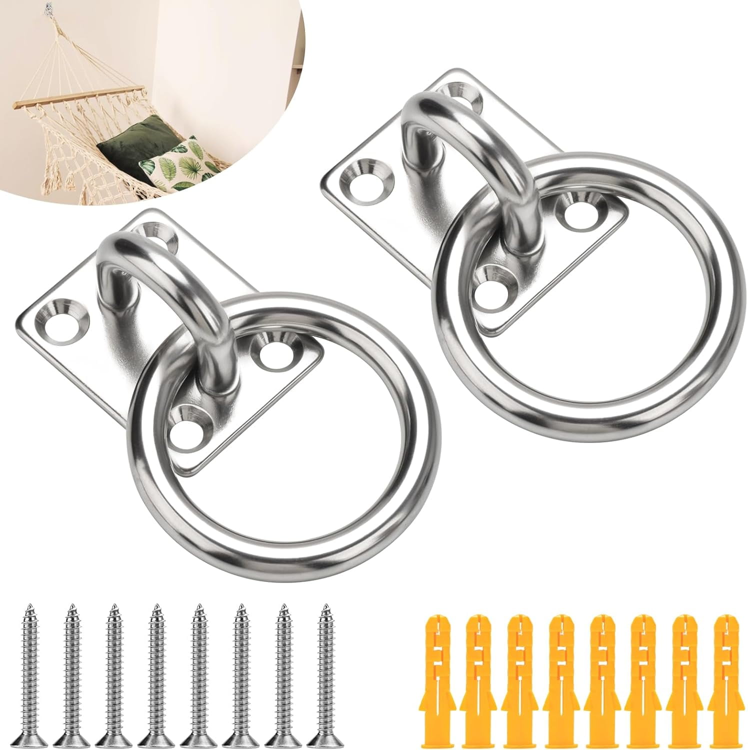 AccEncy 2Pcs M8 Stainless Steel Extra Large Heavy Duty Ring and Square ...