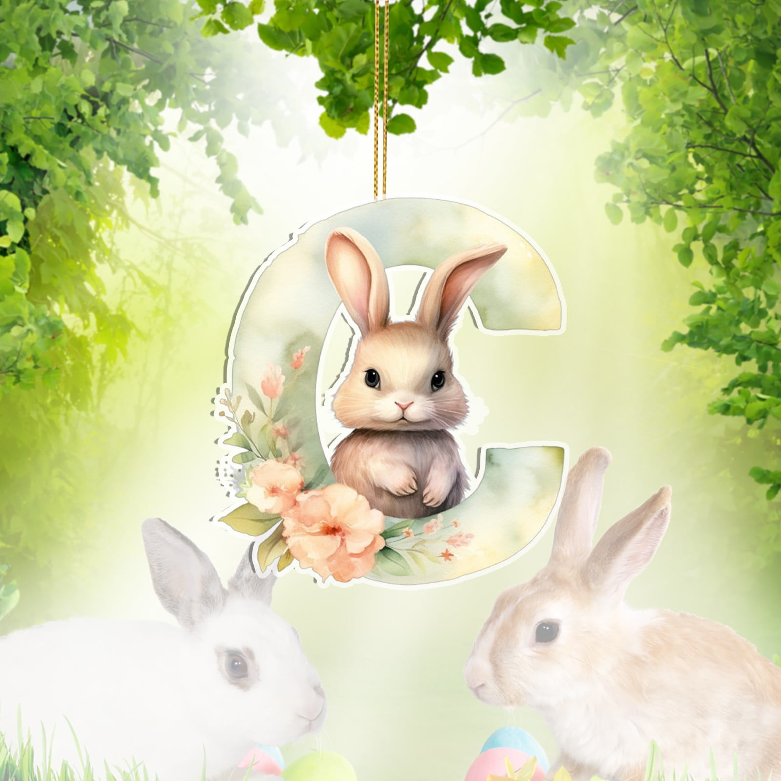 Accaprate Easter Bunny Letter Hanging Ornament, Wooden Alphabet Wall ...