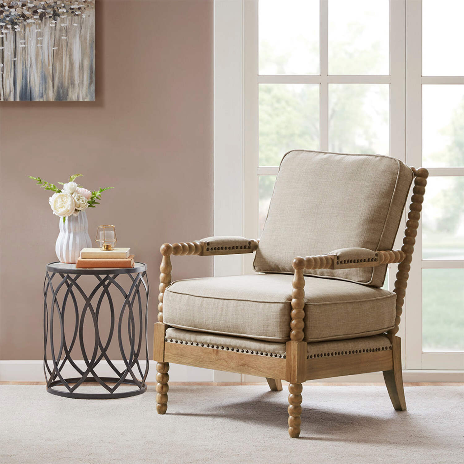 Accent Arm Chair Light Grey Camel Oak Polyester - Walmart.com