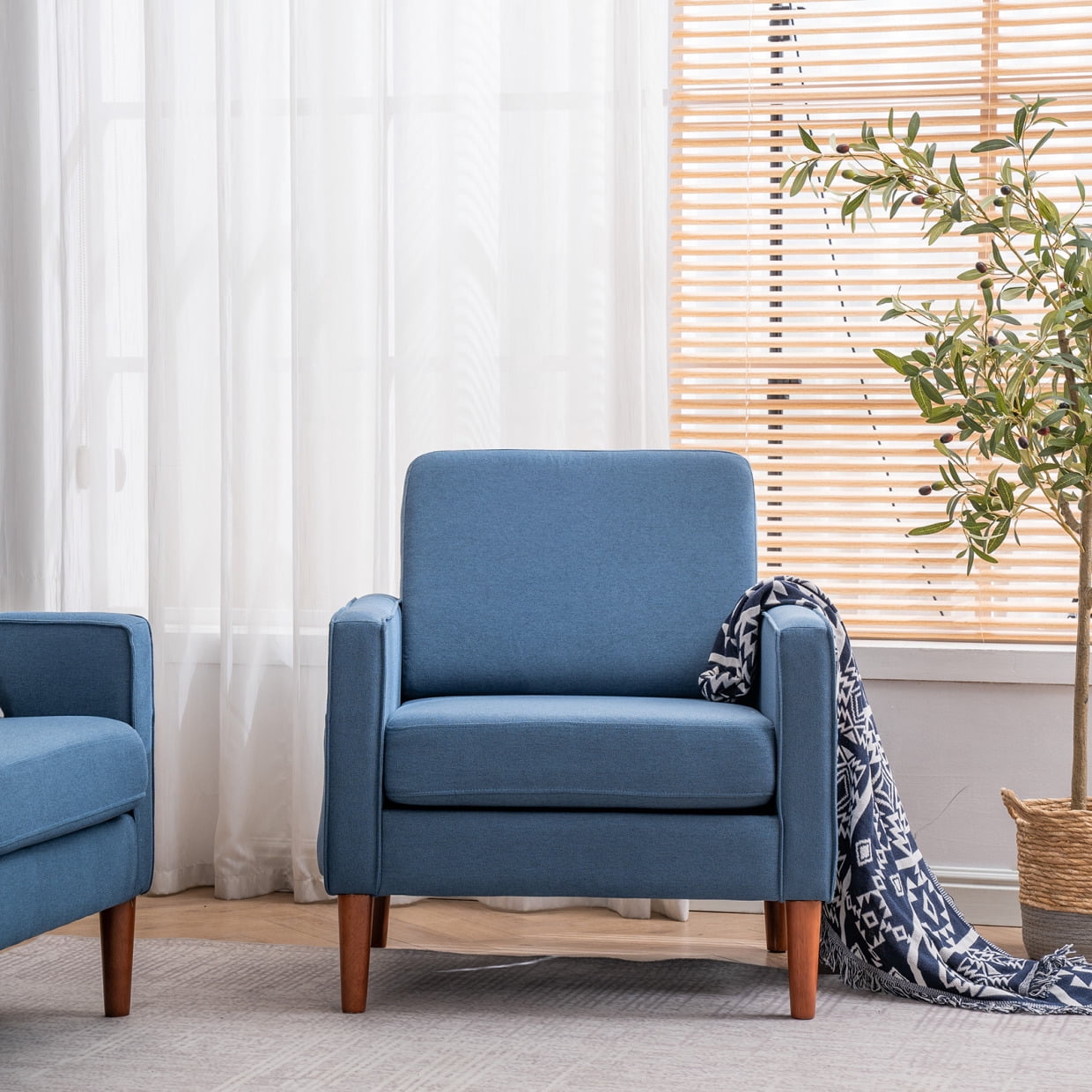 Accent Arm Chair, Modern Linen Fabric Chair with Soft Cushions ...