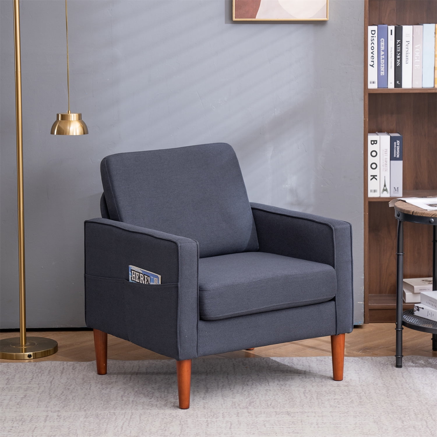 Accent Arm Chair, Modern Linen Upholstered Accent Sofa with Arms and ...
