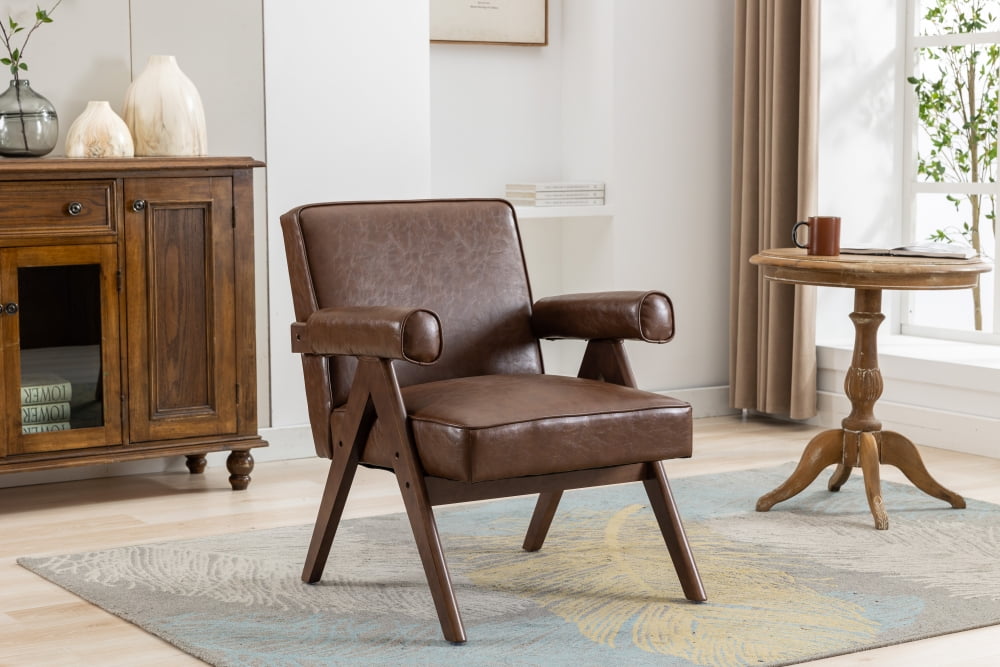 Accent Arm Chair, Modern PU Leather Tufted Upholstered Leisure Chair ...