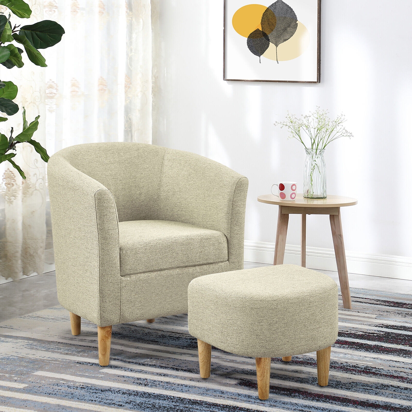 Accent Arm Chair with Ottoman, Modern Home Leisure Reading Chair ...