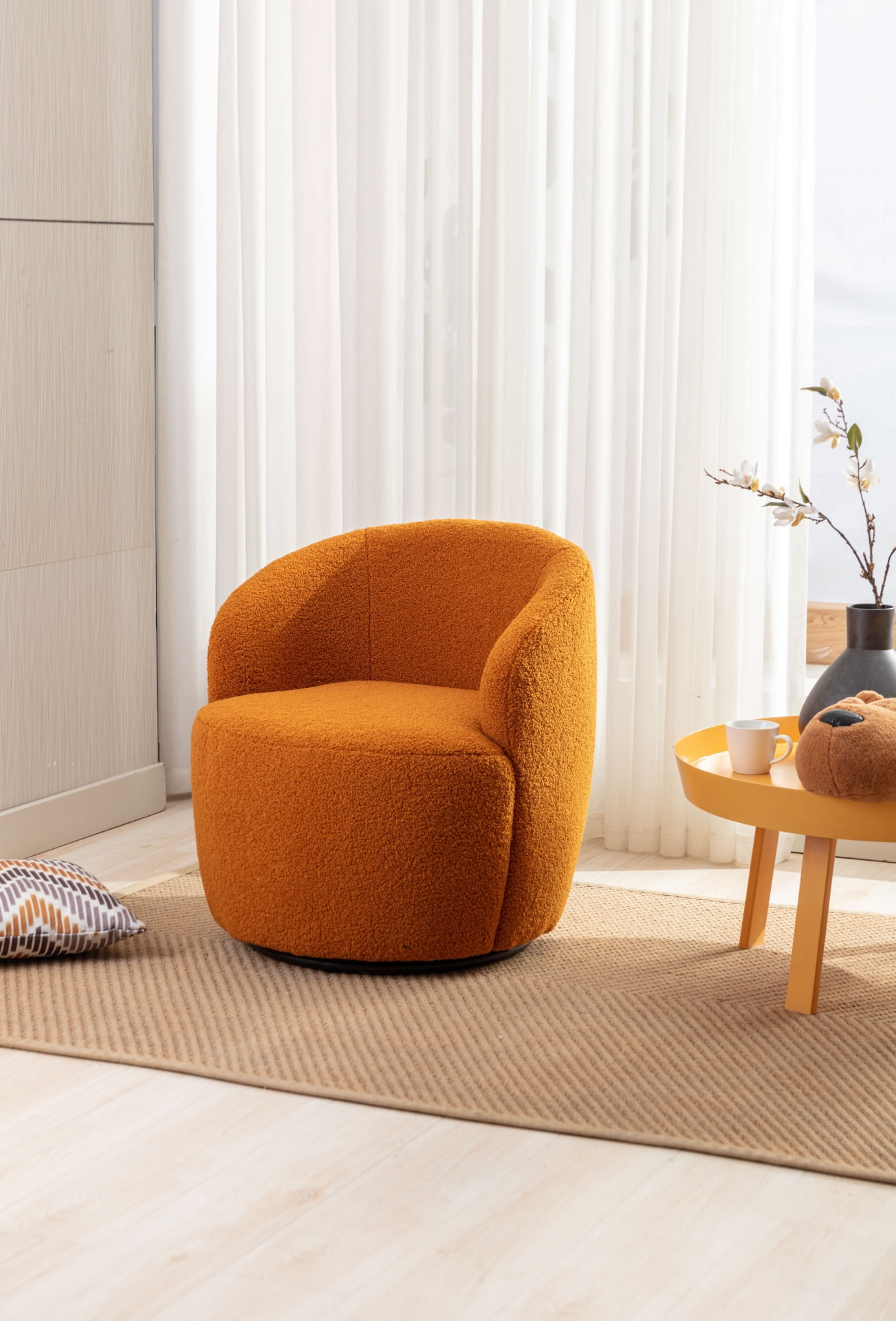 Accent Armchair Barrel Chair with 360° Rotating Base,Modern Barrel ...