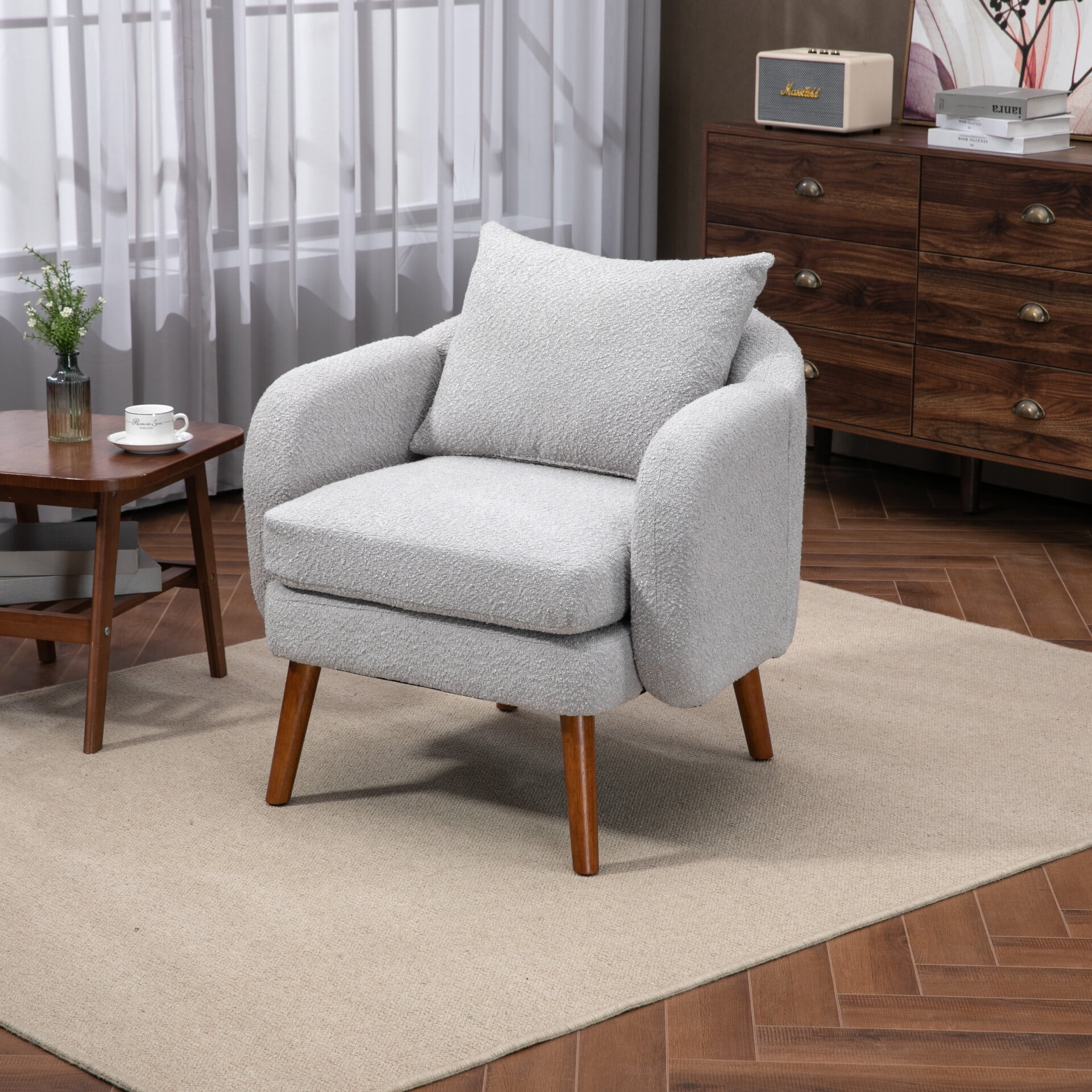 Accent Armchair, Ergonomics Soft Boucle Upholstered Single Accent Chair ...