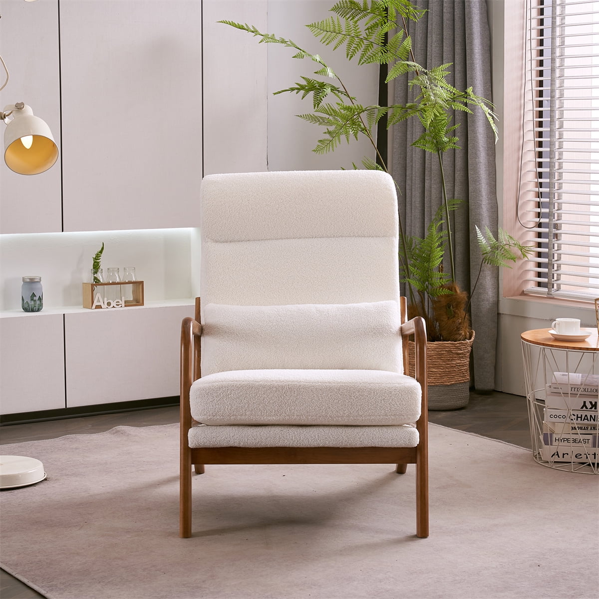 Accent Armchair, High Back Single Reading Armchair with Solid Wood ...