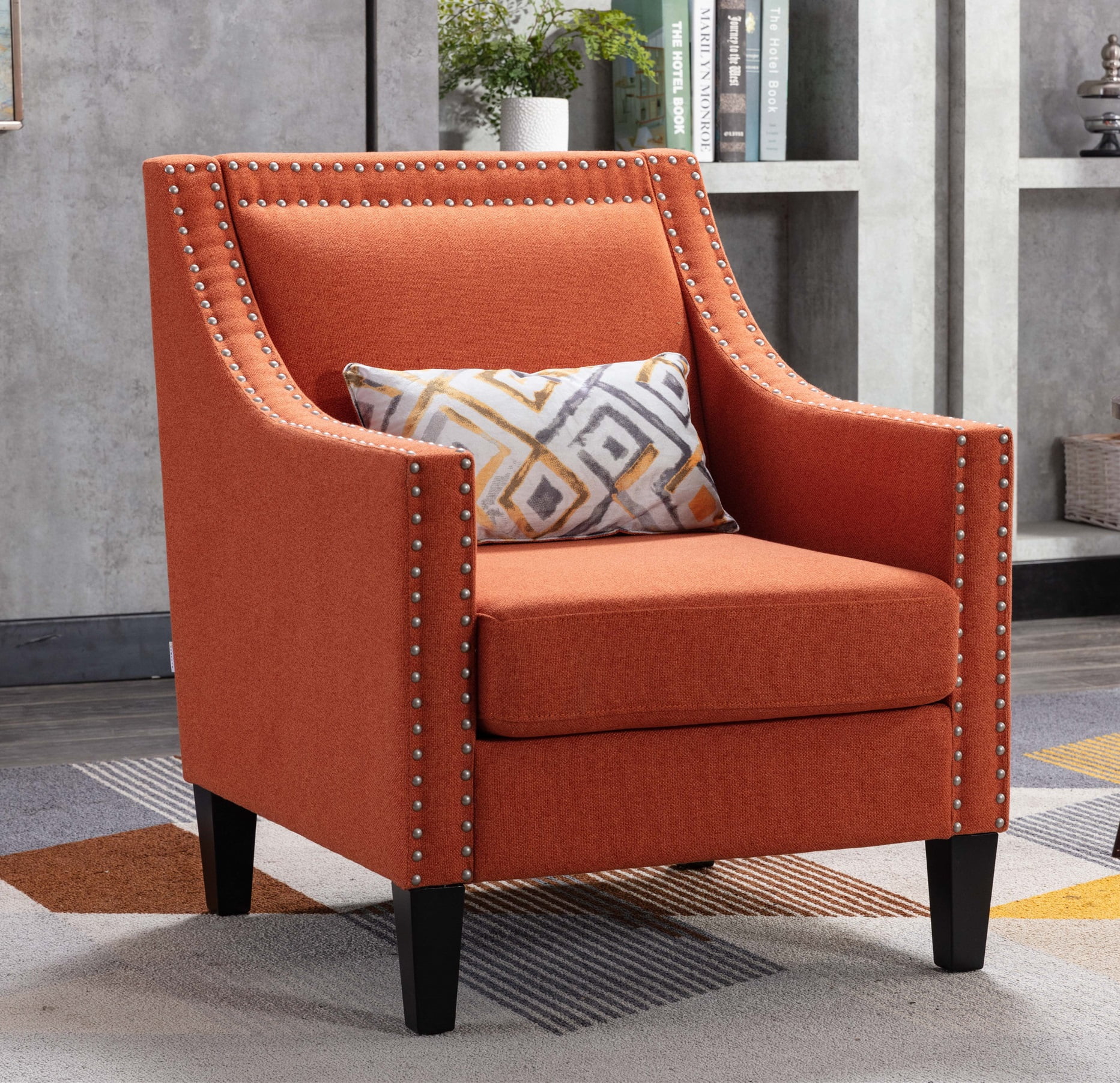 Accent Armchair Living Room Chair with Nailheads and Solid Wood Legs ...
