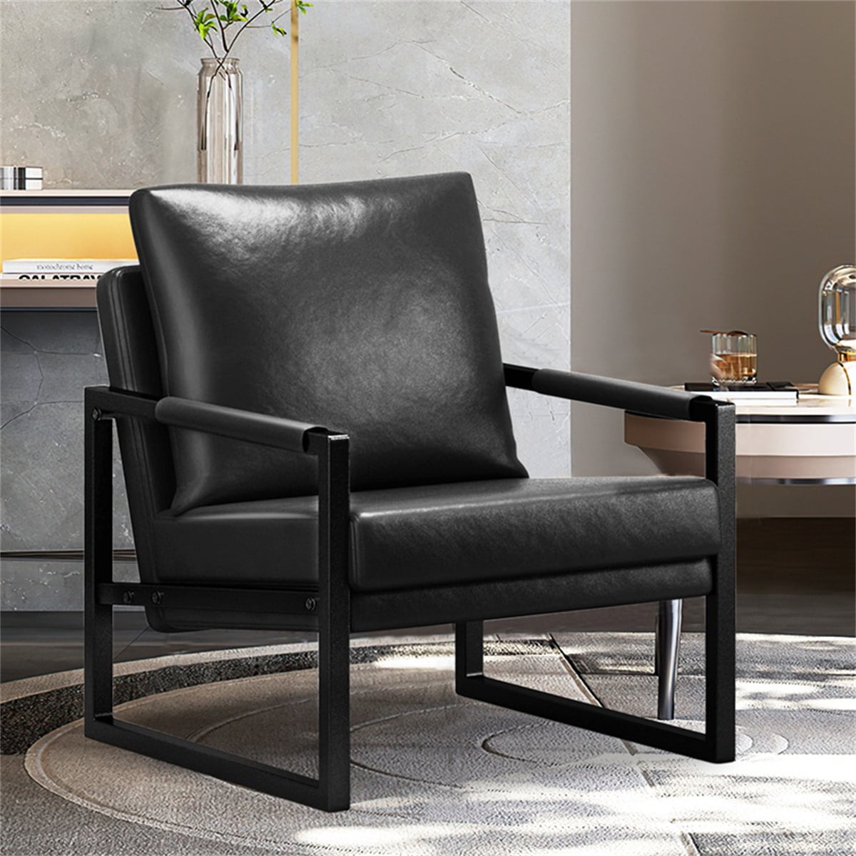 Accent Armchair, Mid Century PU Leather Armchair Leisure Chair with ...