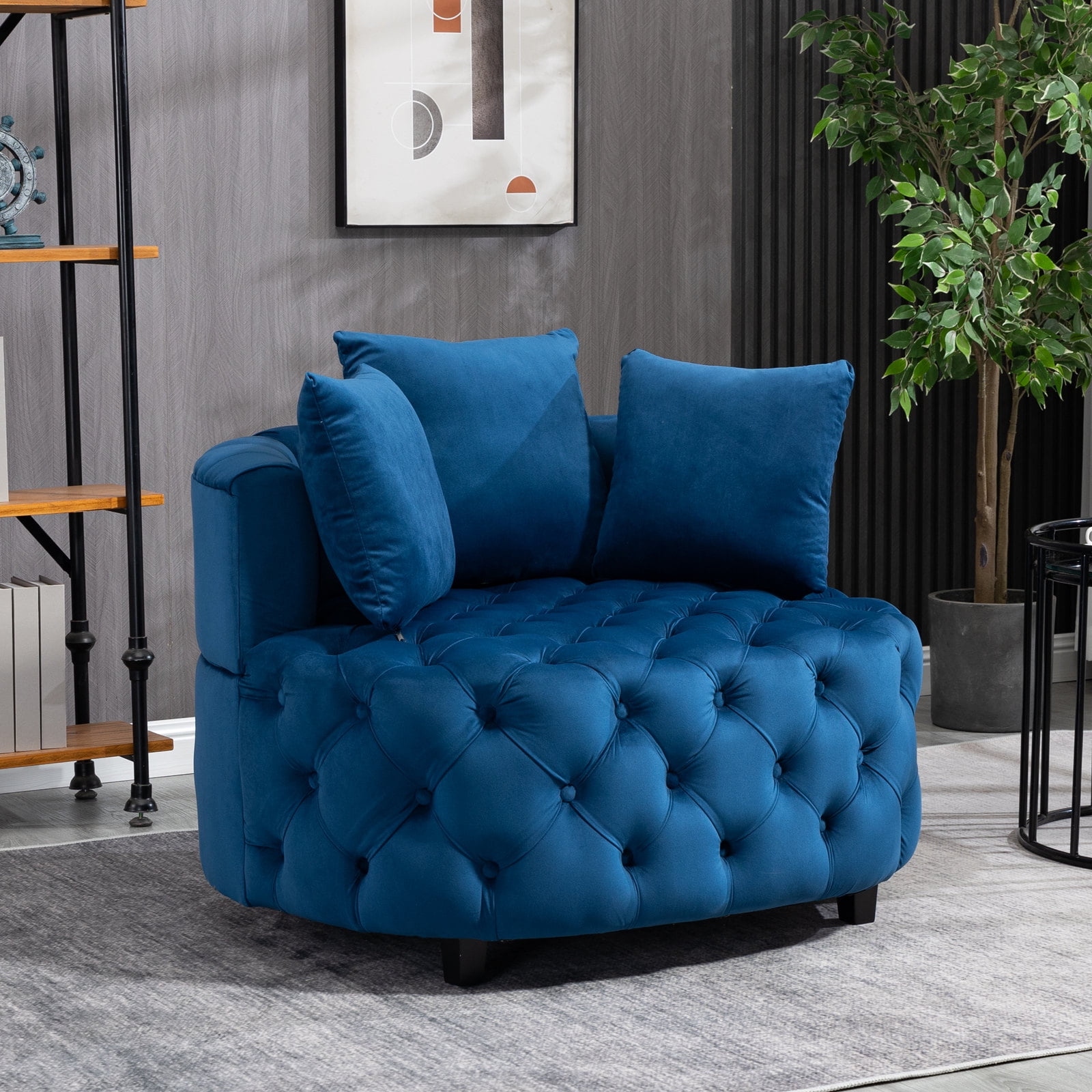 Accent Barrel Chair, Button Tufted Sofa Chair with Back and Thick ...