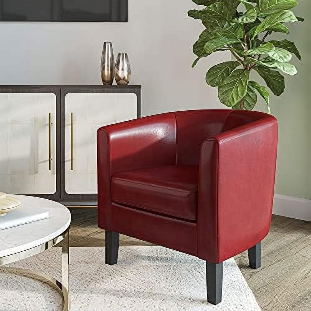 Accent Barrel Chair, Faux Leather Round Club Tub Sofa Corner Chair with ...