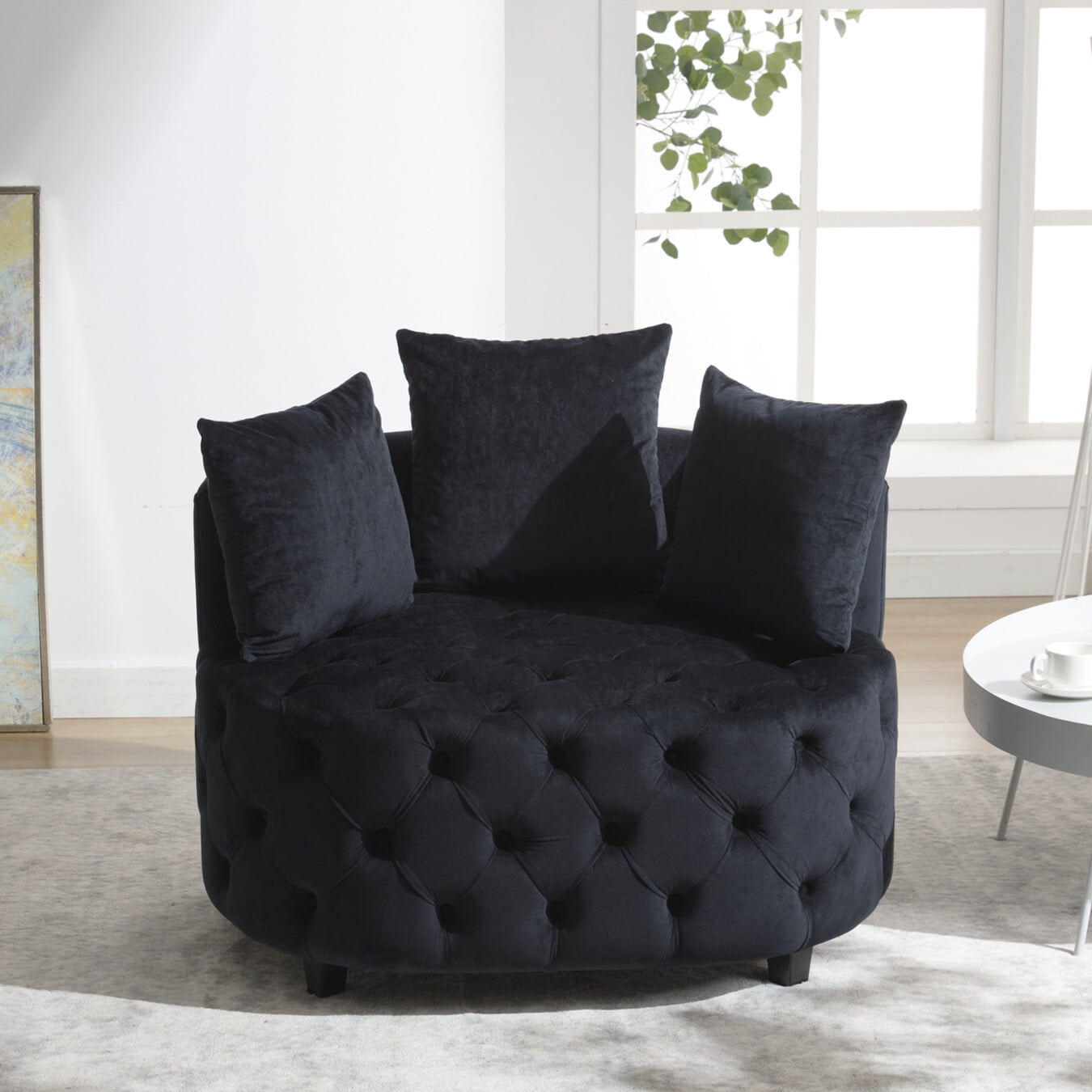 Accent Barrel Chair, Velvet Tufted Upholstered Chair with 3 Movable ...