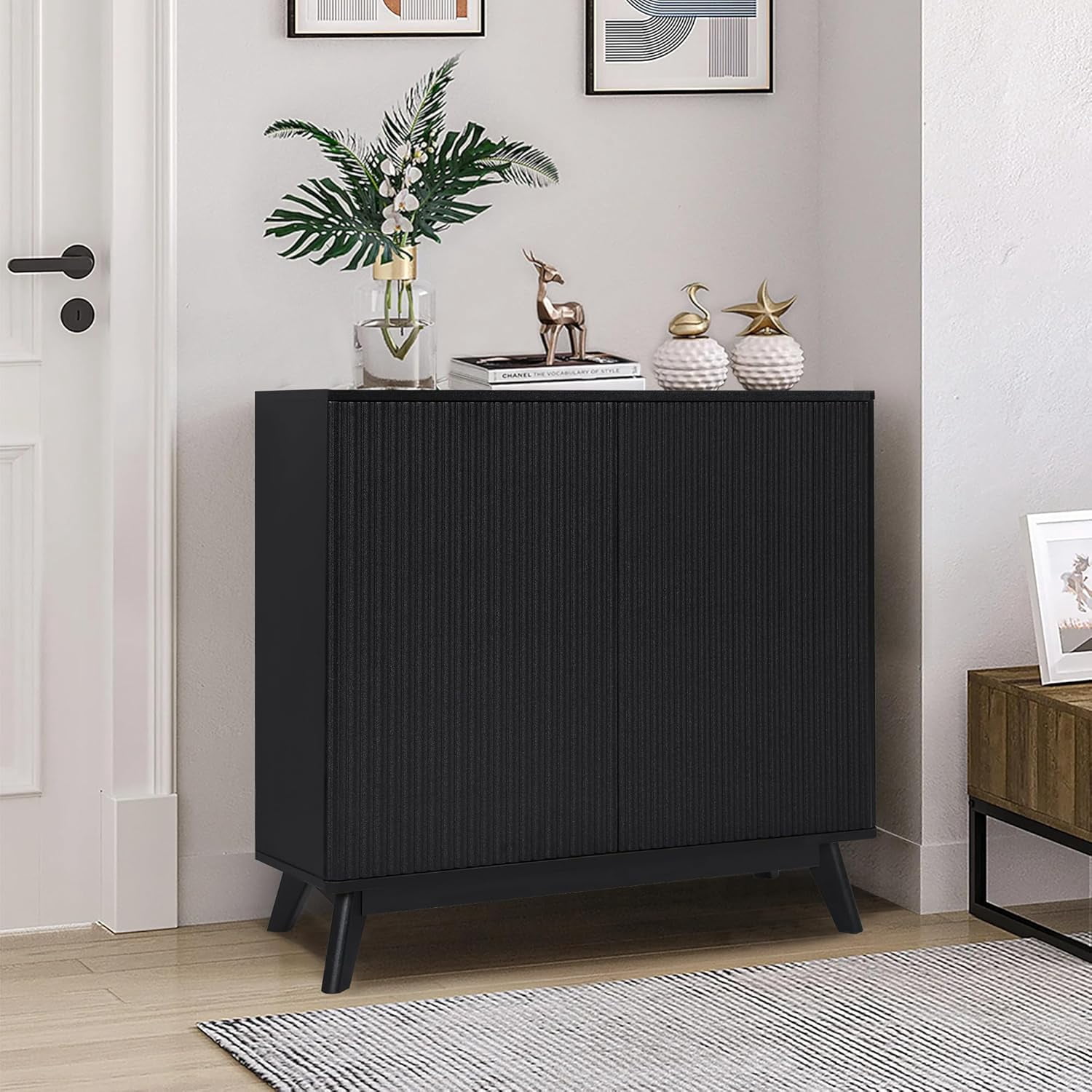 Accent Buffet Cabinet with Adjustable Shelves, Fluted Sideboard Cabinet ...