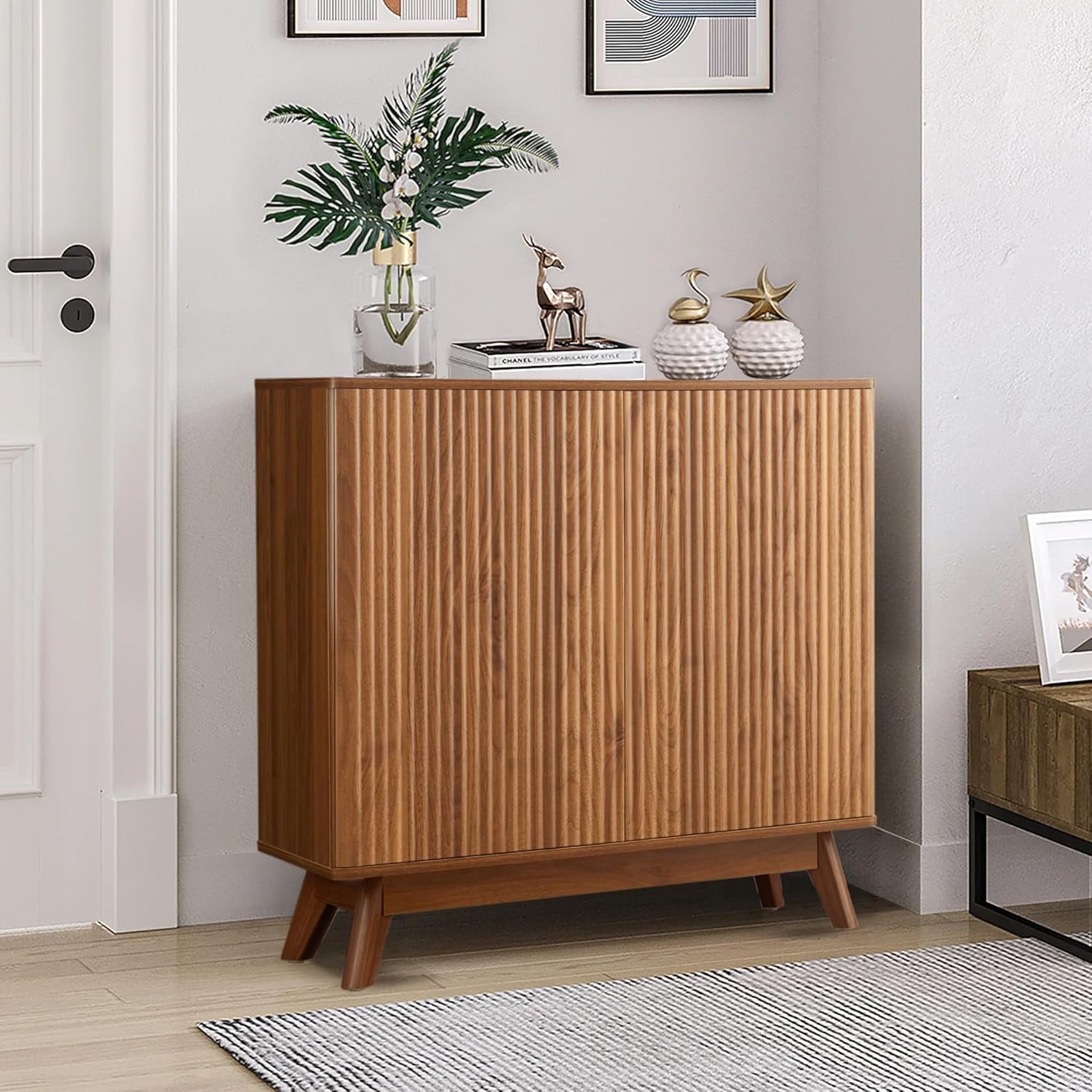 Accent Buffet Cabinet with Adjustable Shelves, Fluted Sideboard Cabinet with 2 Doors, Mid ...