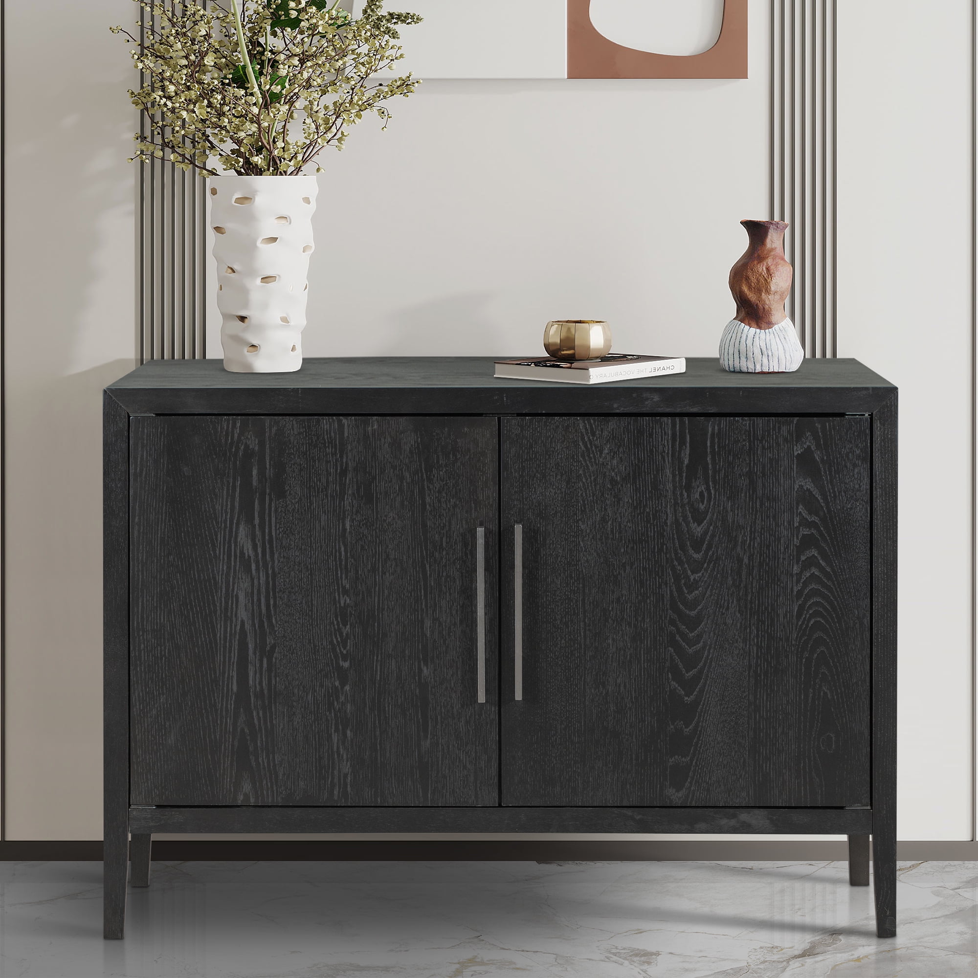 "Atumon 2-Door Accent Cabinet, Wood, Adjustable Shelves, Black, 47.2 ...