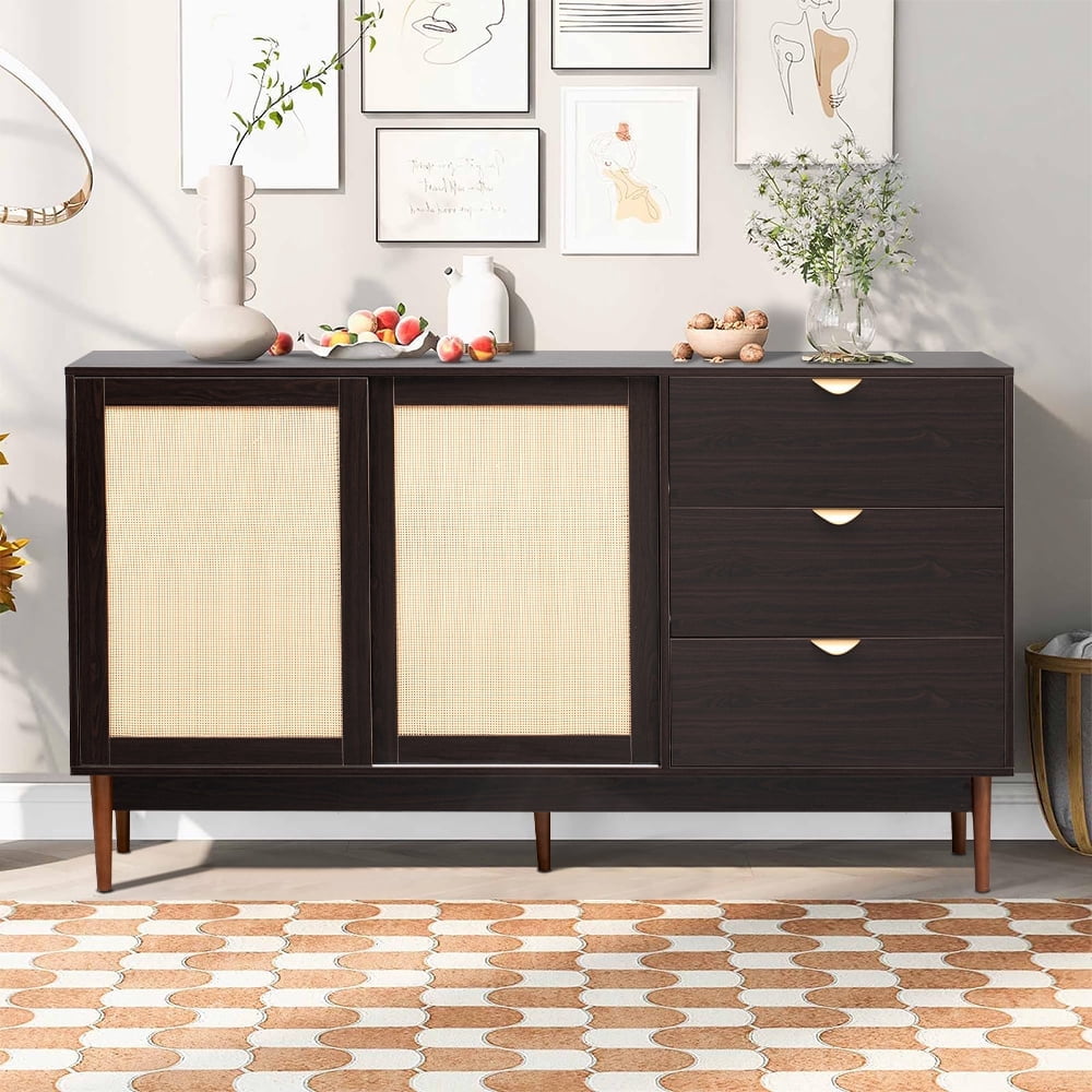 Accent Cabinet with 4 Glass Doors, Atumon Buffet Cabinet, Storage ...