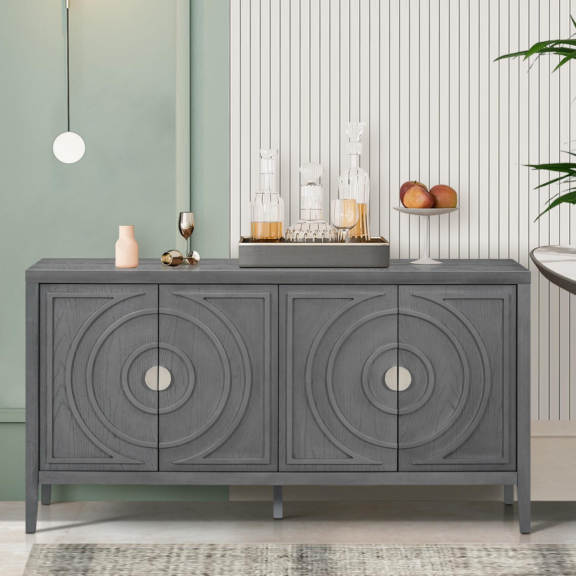 Accent Cabinet with 4 Circular Groove Doors, TUANLUO Storage Cabinet ...