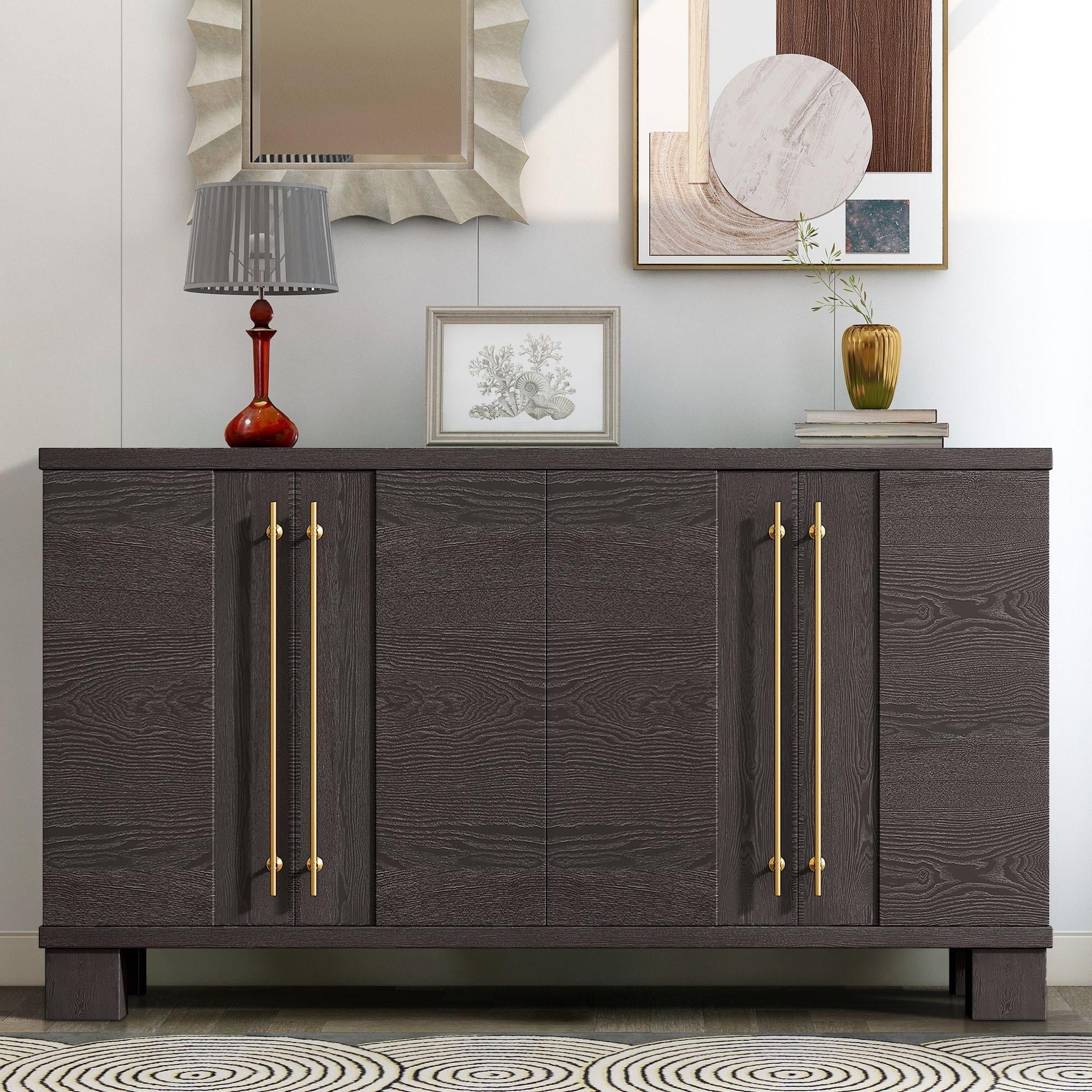 Accent Cabinet with 4 Doors, Modern Storage Cabinet Furniture, Wood ...