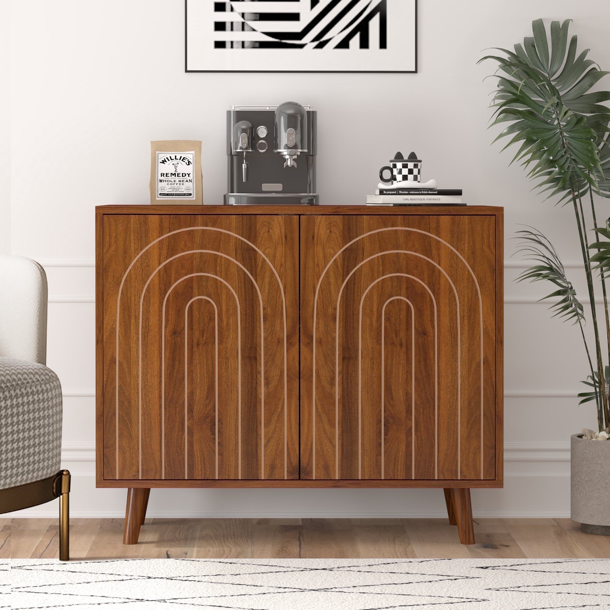 Accent Cabinet with Carving Lines, Modern Buffet Sideboard with ...