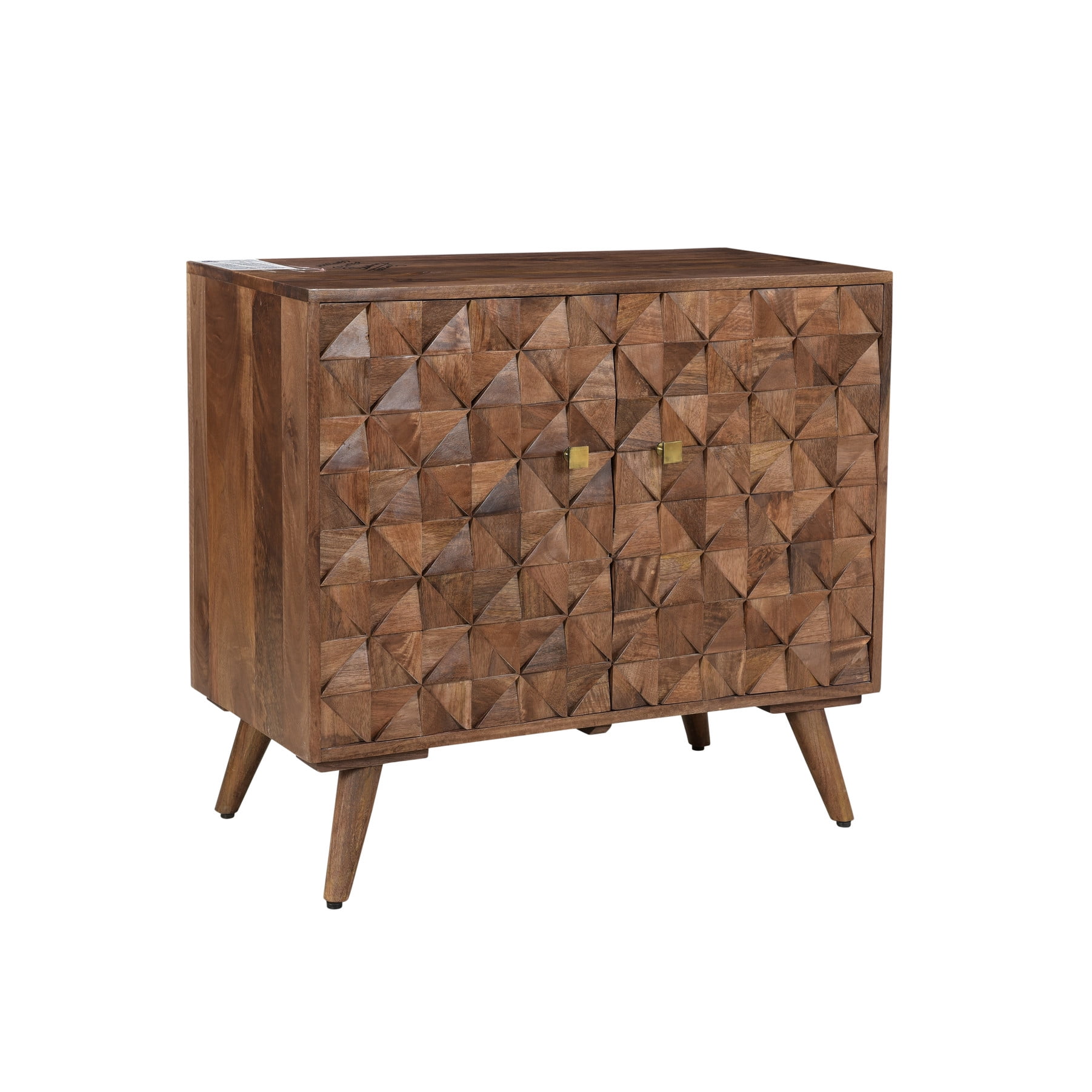 Accent Cabinet Dark Brown Form - Solid Mango Wood, Geometric Doors, Mid ...